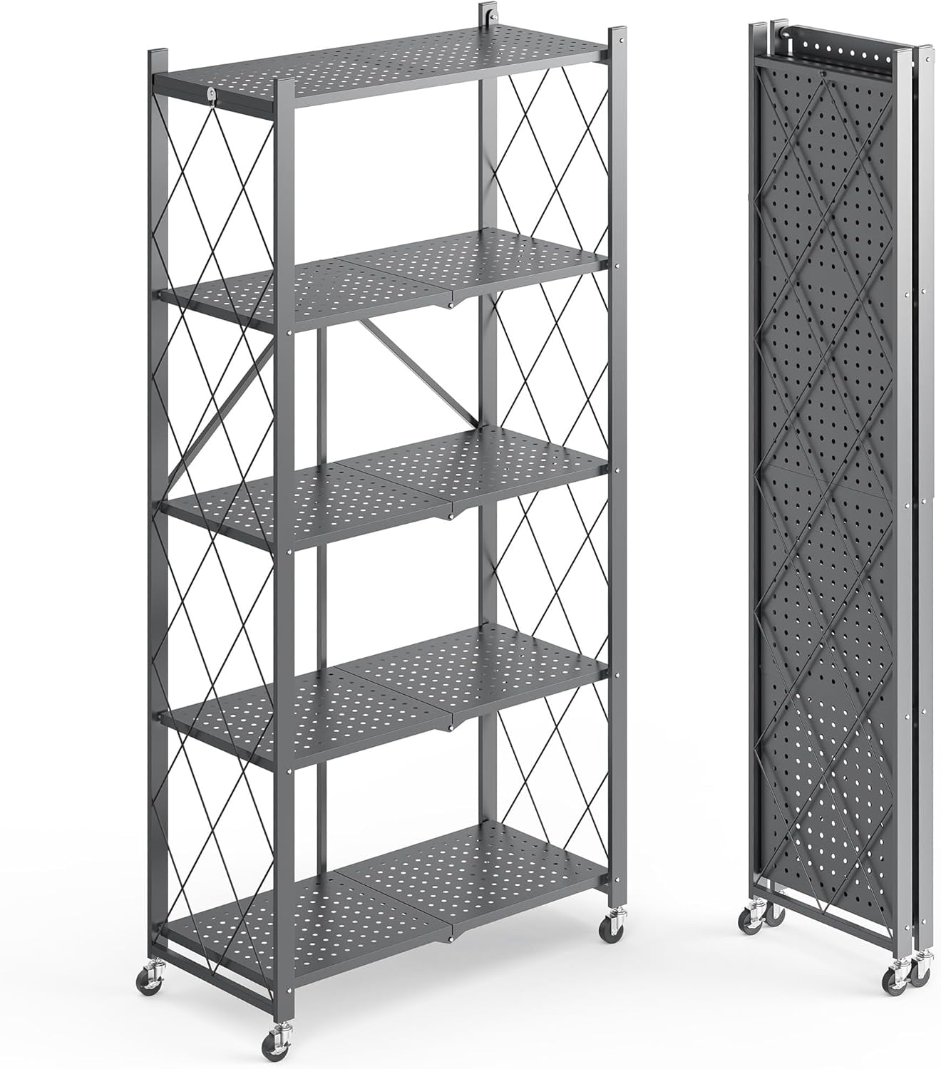HLTIDJ 4-Tier Foldable Storage Shelves with Wheels Heavy Duty Garage ...