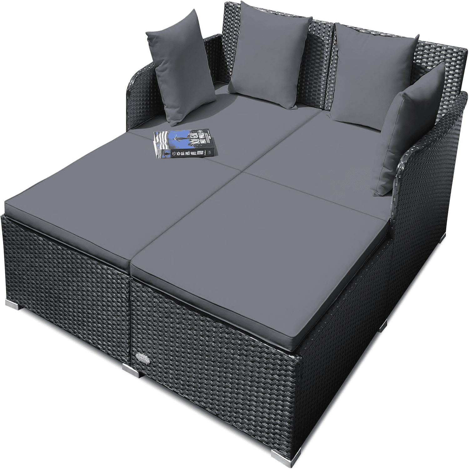 HLTIDJ Outdoor Daybed Wicker 2-Person Sunbed Loveseat with Soft ...