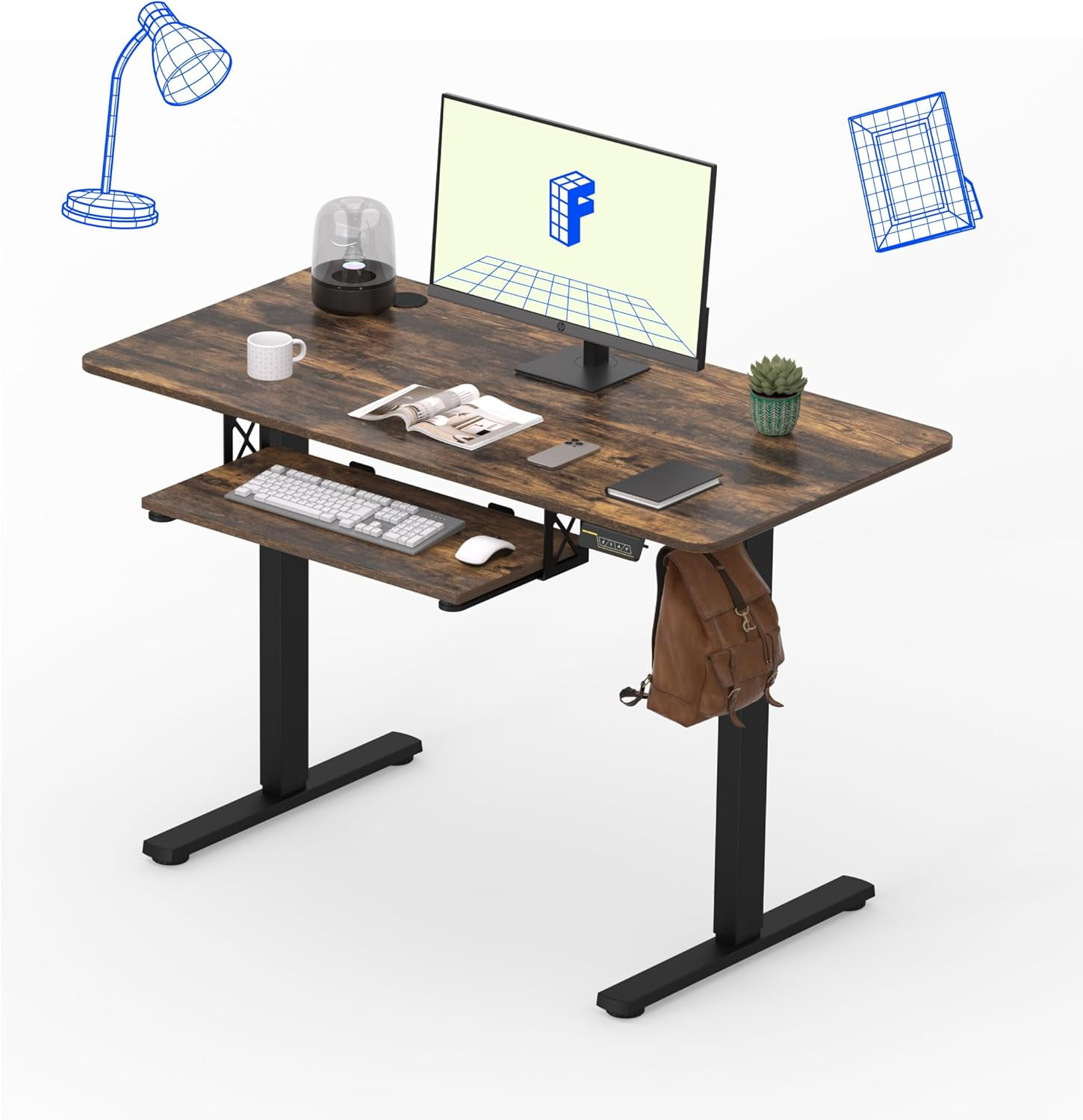 HLTIDJ Standing with Keyboard Tray 55" x 24" Electric Adjustable Height ...