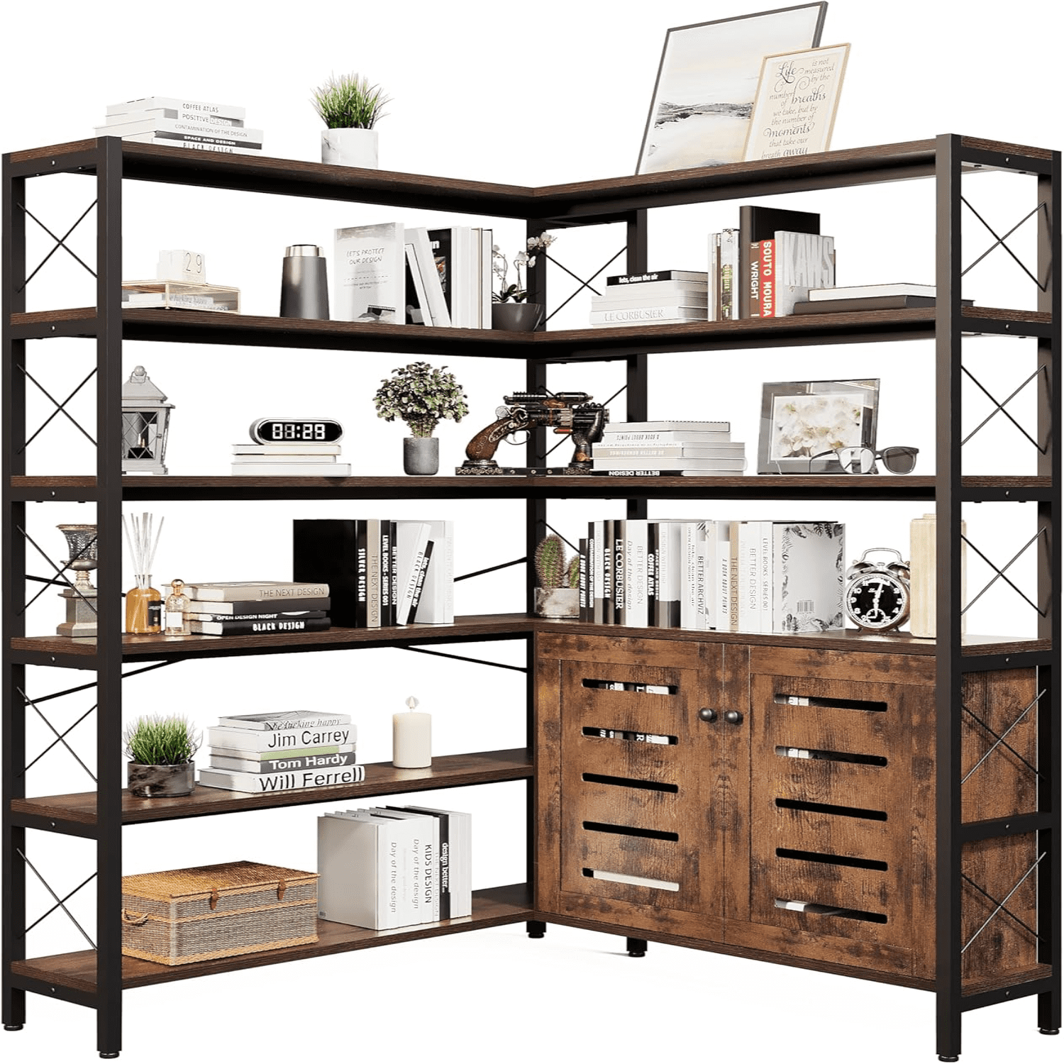 HLTJDUN Corner Bookshelves and Bookcases Industrial Corner Etagere ...