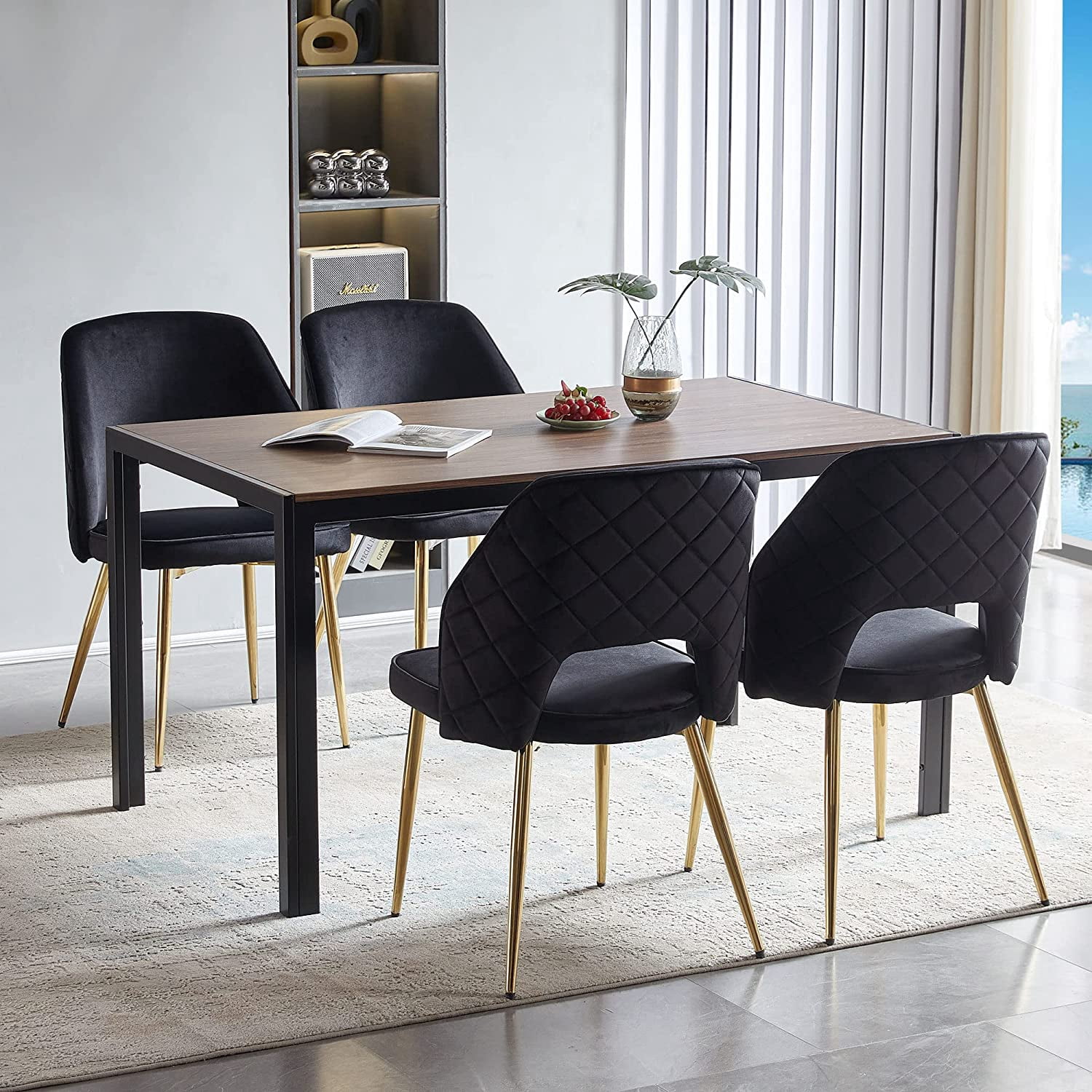 HLTJDUN Modern Dining Table Set for 4 Classic Desk with Wood Vineer ...