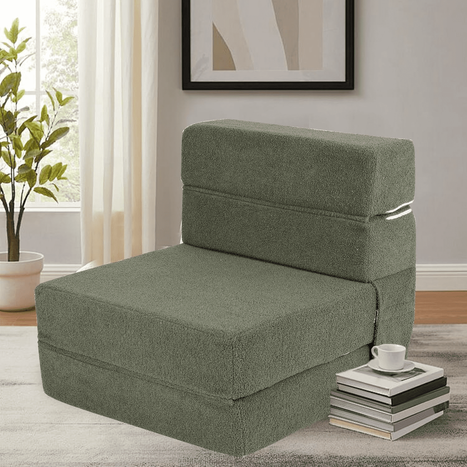 HLTJDUS Folding Sofa Bed Convertible Sleeper Chair Bed Teddy Fabric ...
