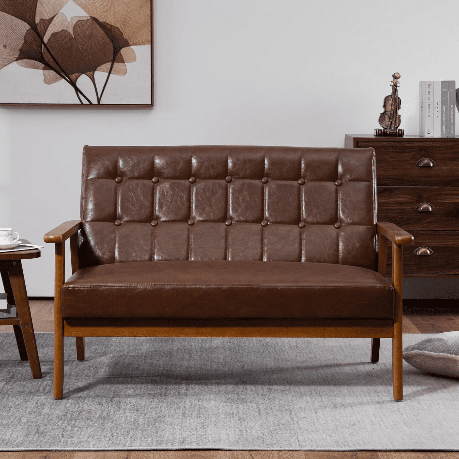 HLTJDUS Mid-Century Loveseat Linen Fabric 2-Seat Sofa for Small Space ...