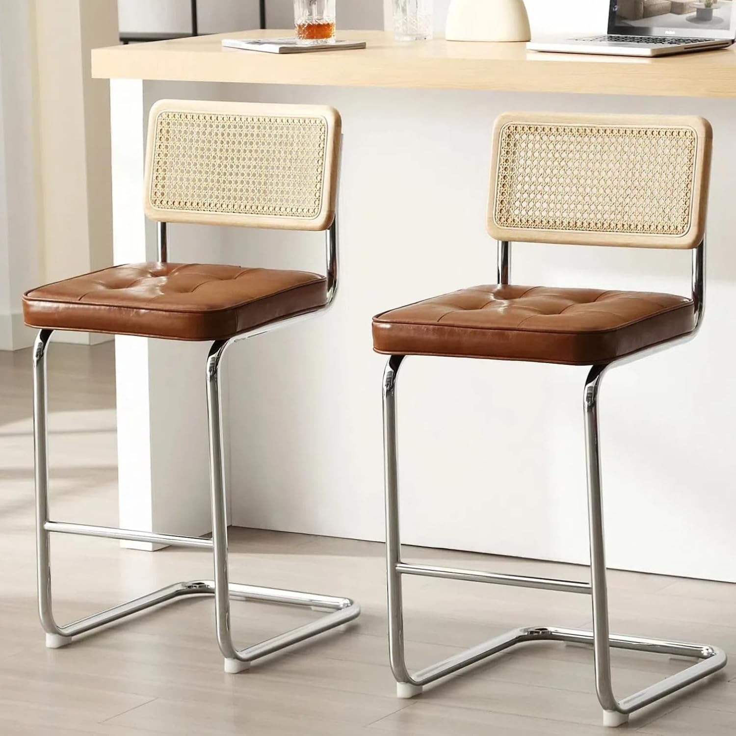 HLTJDUS Natural Bar Stools Counter Height Stools with Solid Wood Back ...