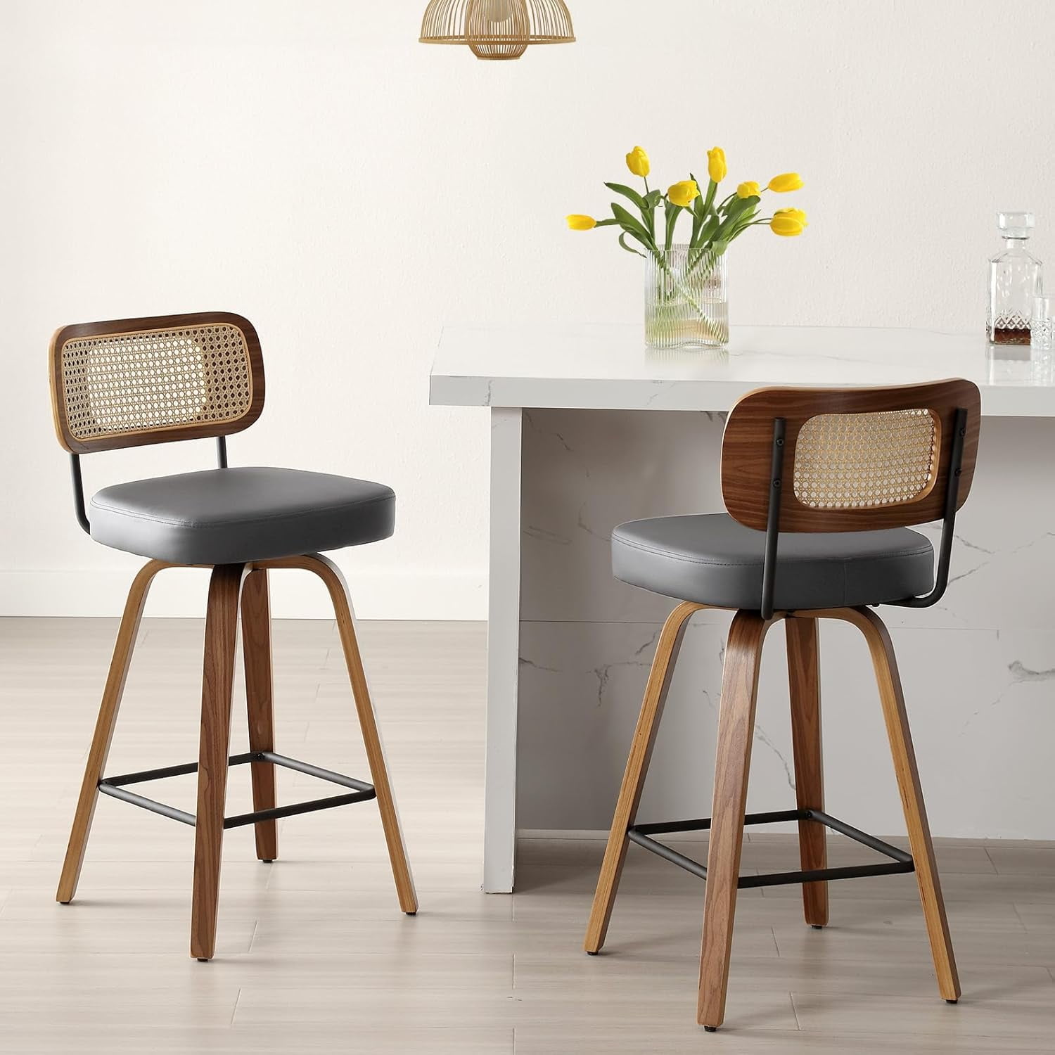 HLTJDUS Swivel Counter Height Bar Stools 26" Upholstered Faux Leather ...