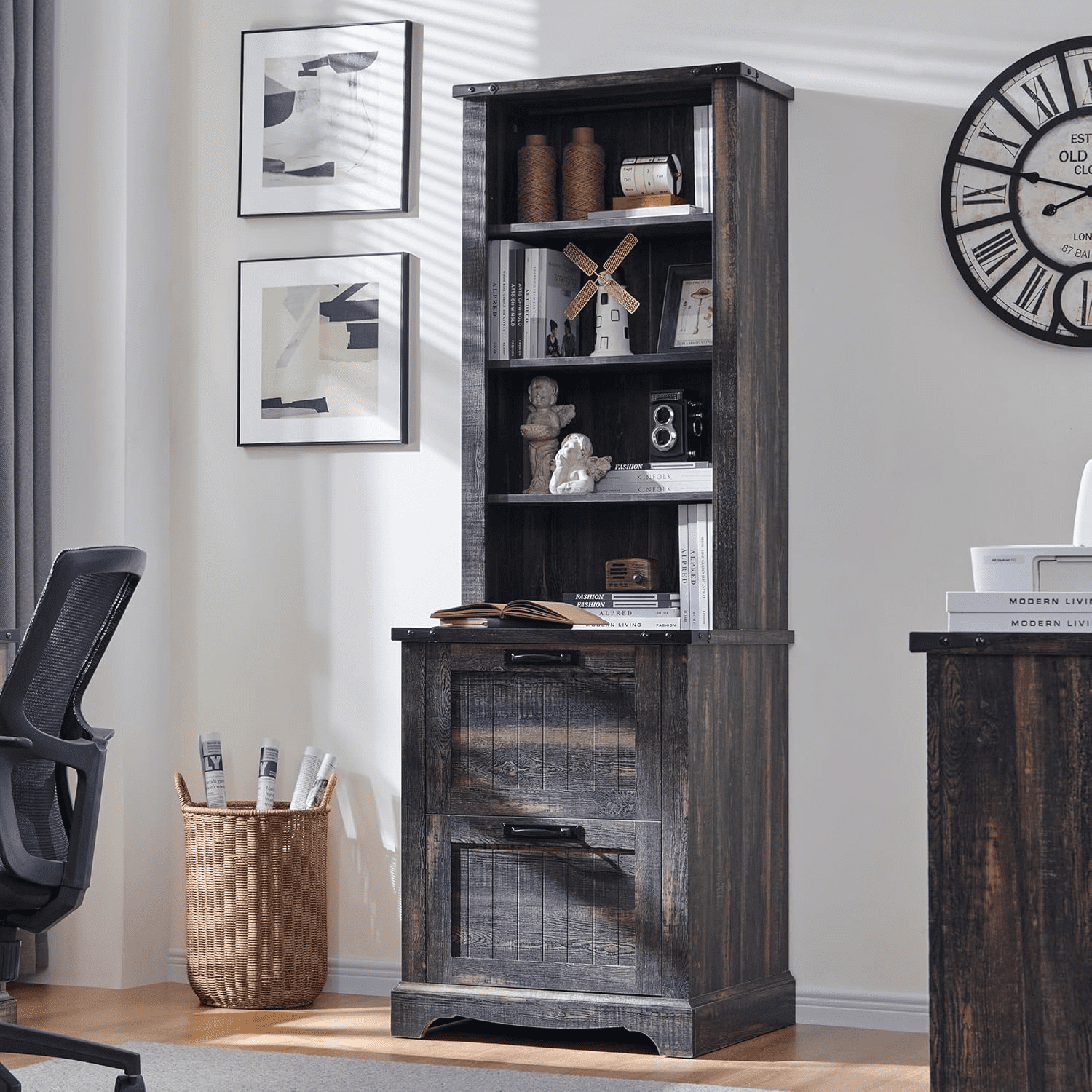 HLTJSU Bookshelf with Storage Cabinet 72" Tall Farmhouse Bookcase with ...