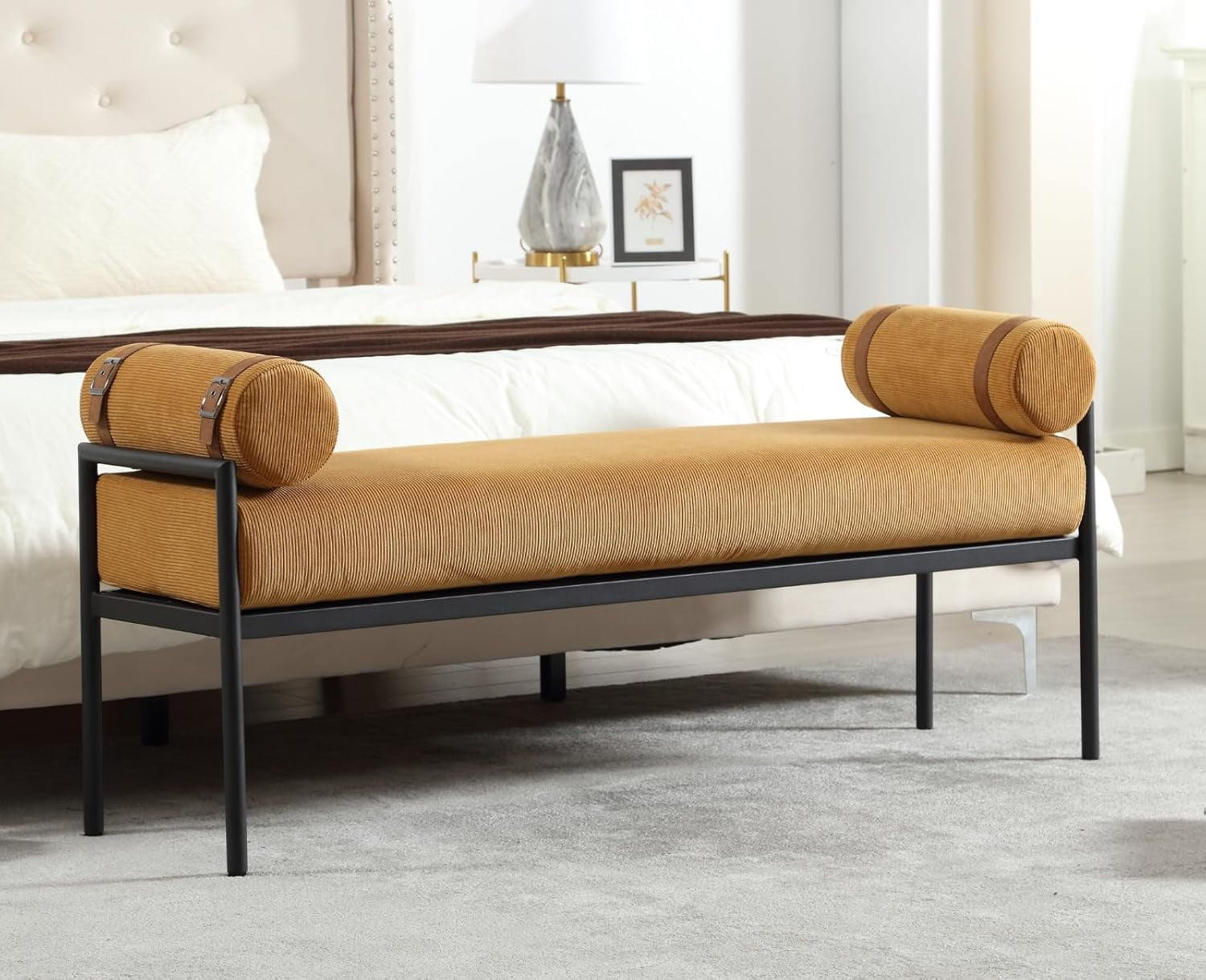 HLTJSUC Boucle End of Bed Bench Upholstered Entryway Bench with ...