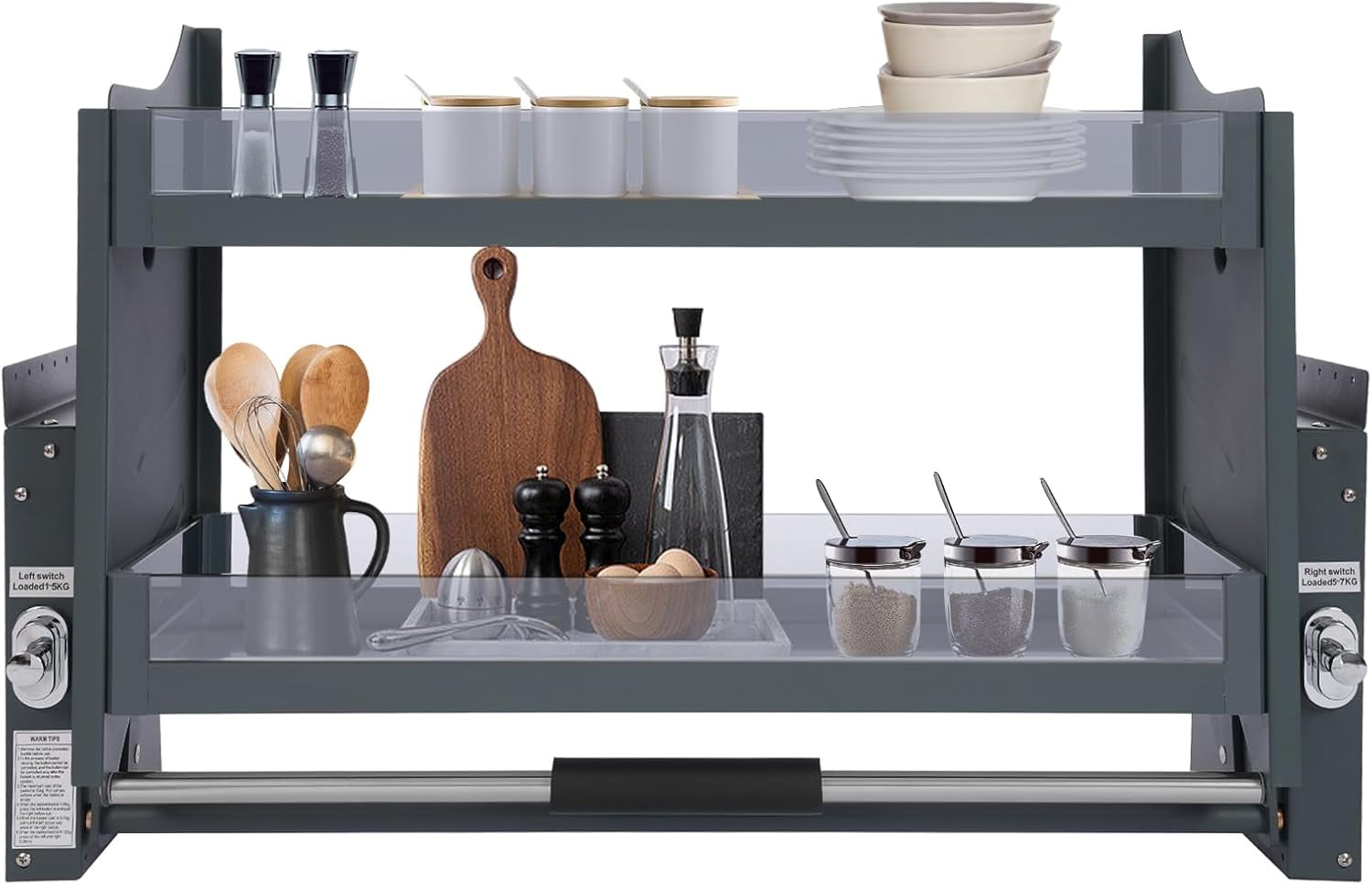 HLTJSUJ 2 Tier Pull Down Shelf Iron Drop Down Shelf Organizer Lift ...