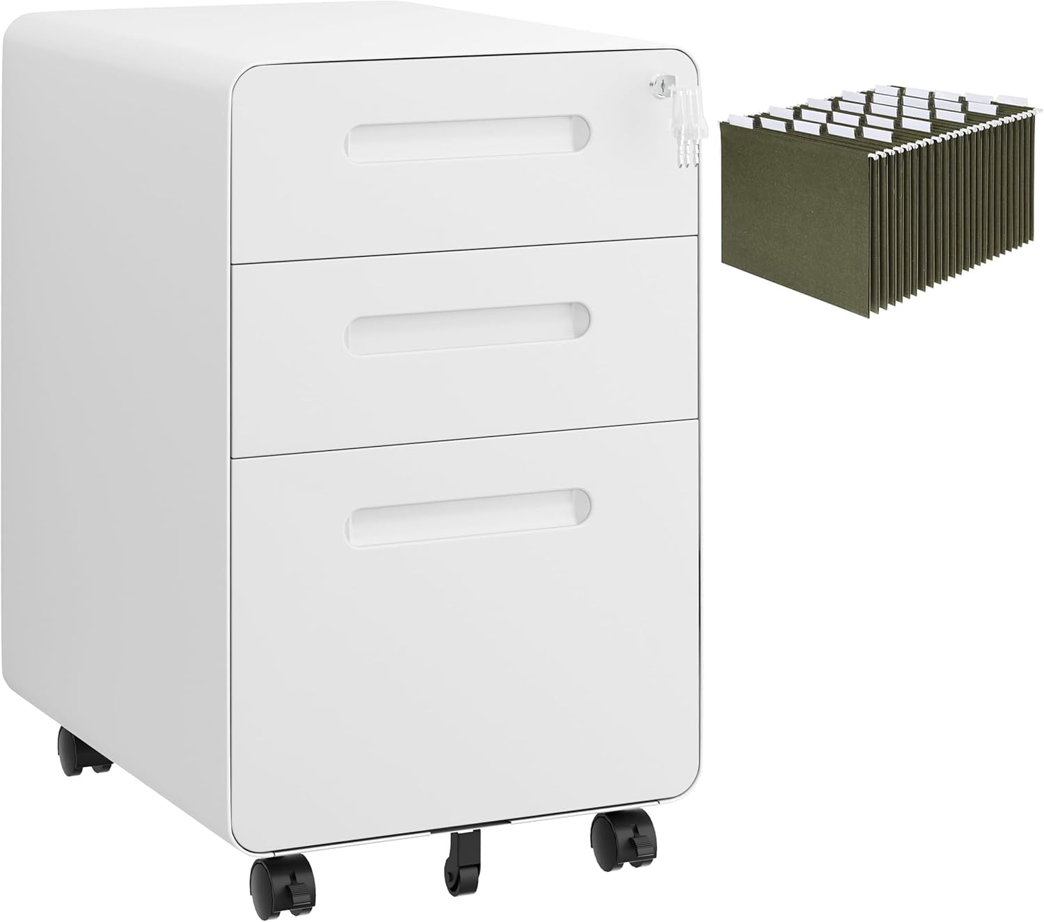 HLTJSUJ 3 Drawers Slim File Cabinet Mobile Filing Cabinet with Lock ...