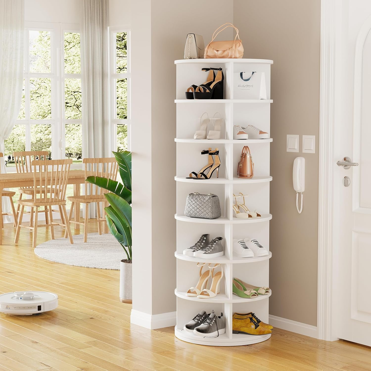 HLTJSUJ 7 Tier Rotating Shoe Tower Revolving 360 Shoe Storage Round ...