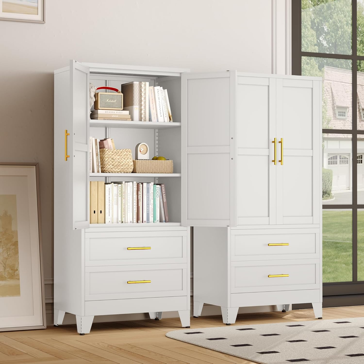 HLTJSUJ 71" H Metal Tall Armoire Wardrobe Closet with Drawer Household ...