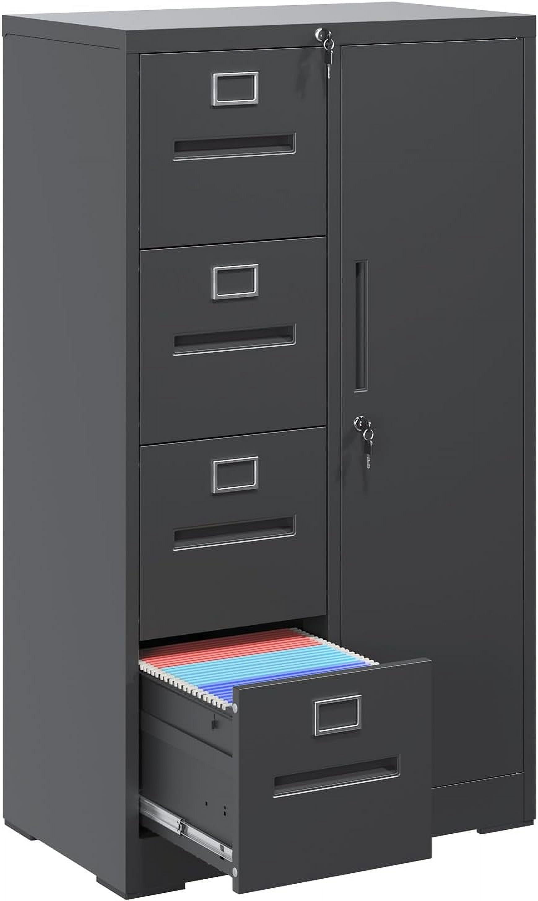 File Cabinet 4 Drawer Vertical File Cabinet with Lock and 1 Door File ...