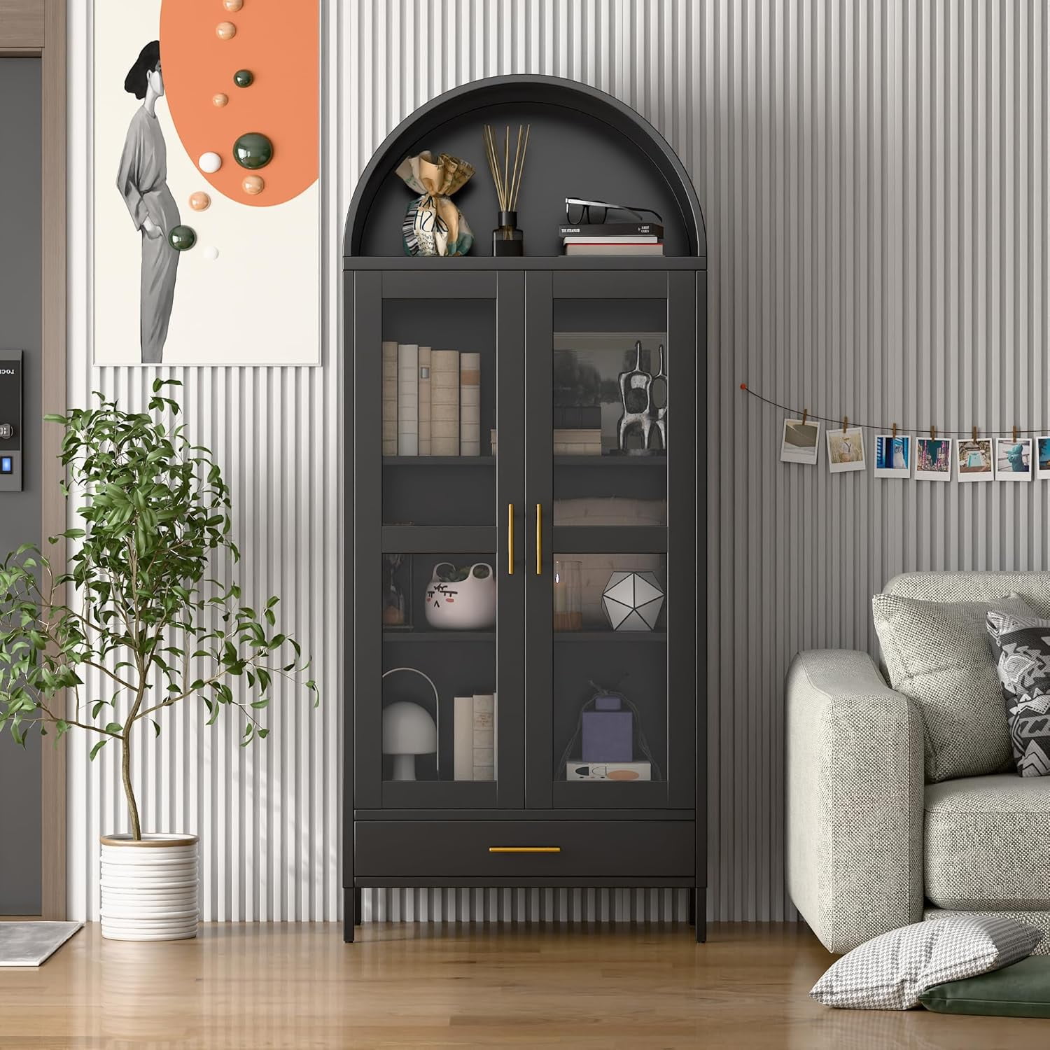 HLTJSUJ Freestanding Arched Cabinet Arch Display Bookcase with Glass ...
