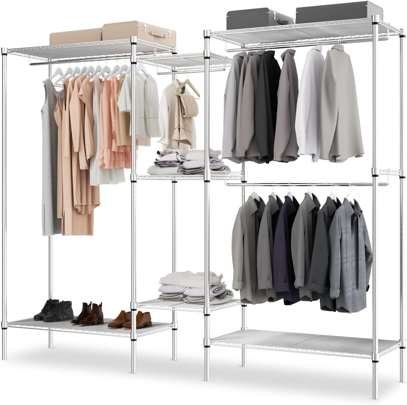 HLTJSUJ Heavy Duty Closet Wardrobe Clothes Rack with Adjustable Wire ...