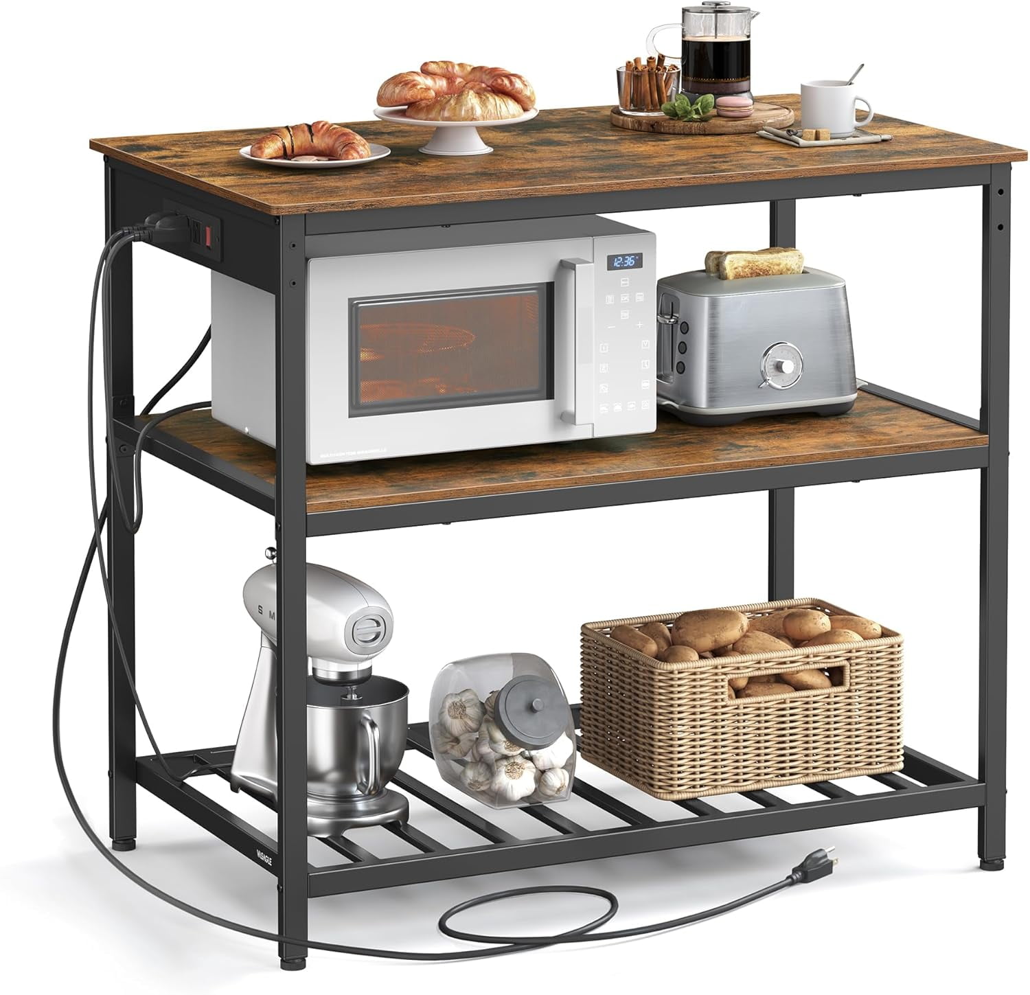 HLTJSUJ Island with 3 Shelves 47.2 Inches Width Shelf with Power Strip ...