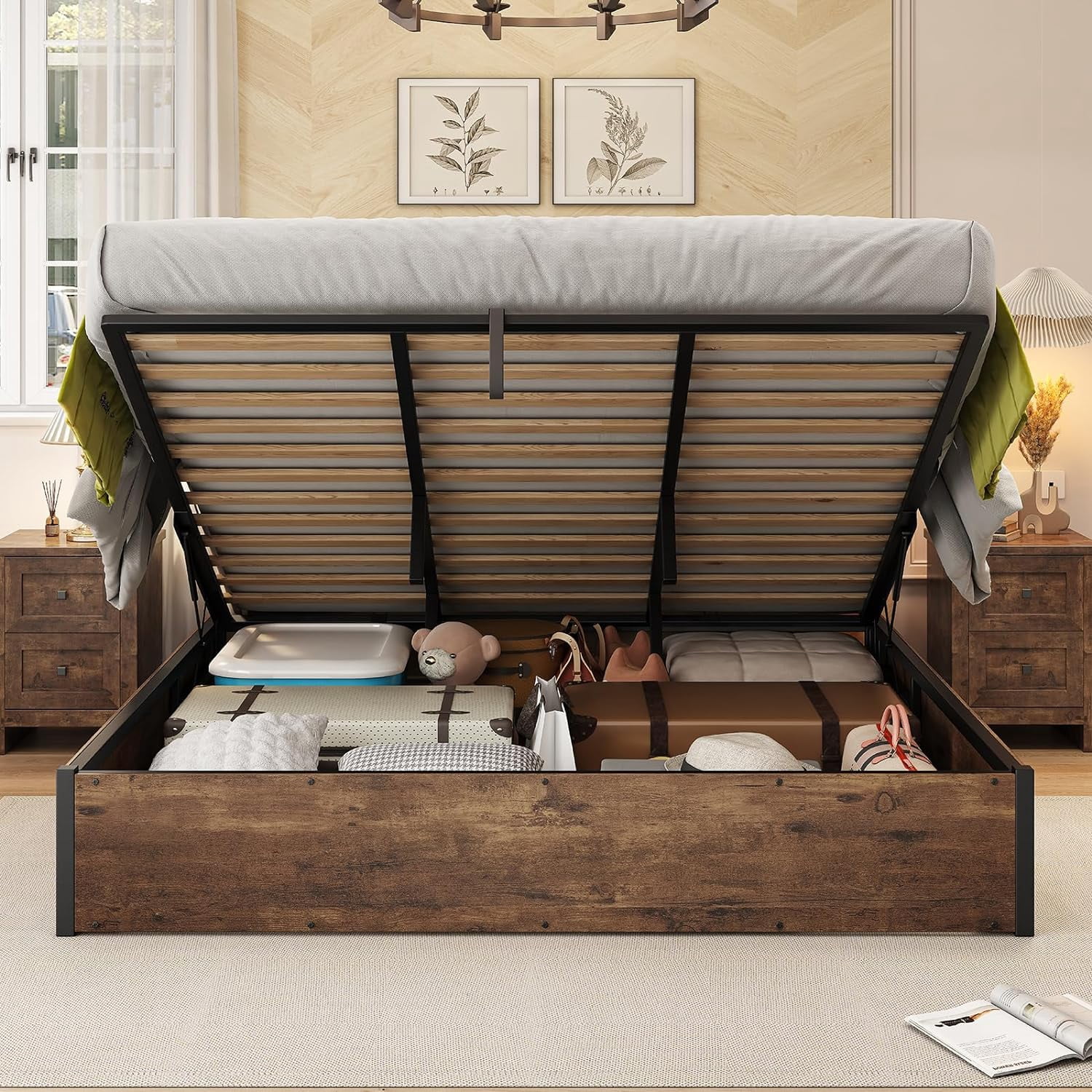 HLTJSUJ Lift Up Storage Bed King Bed Frame with Storage Underneath ...