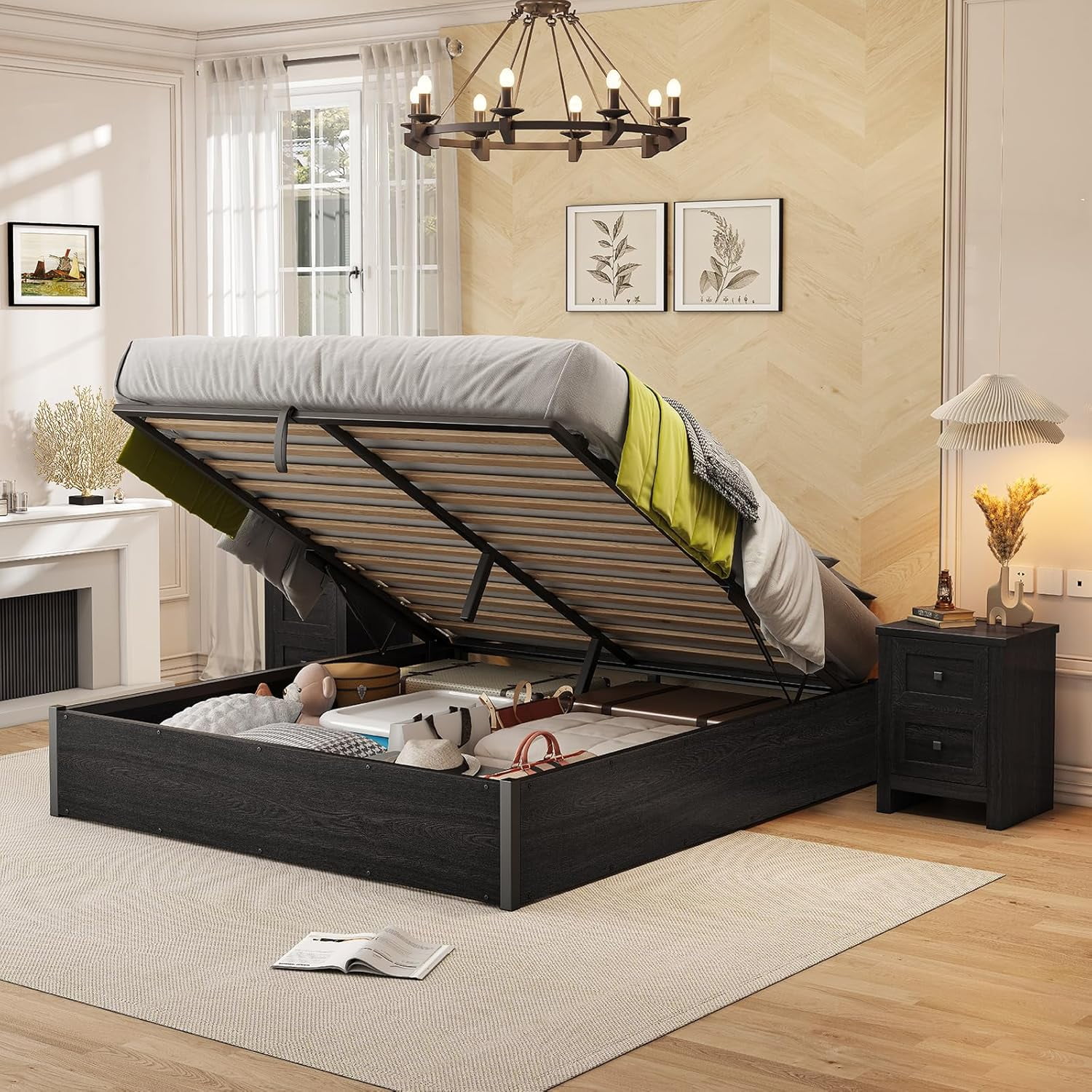 HLTJSUJ Lift Up Storage Bed King Bed Frame with Storage Underneath ...