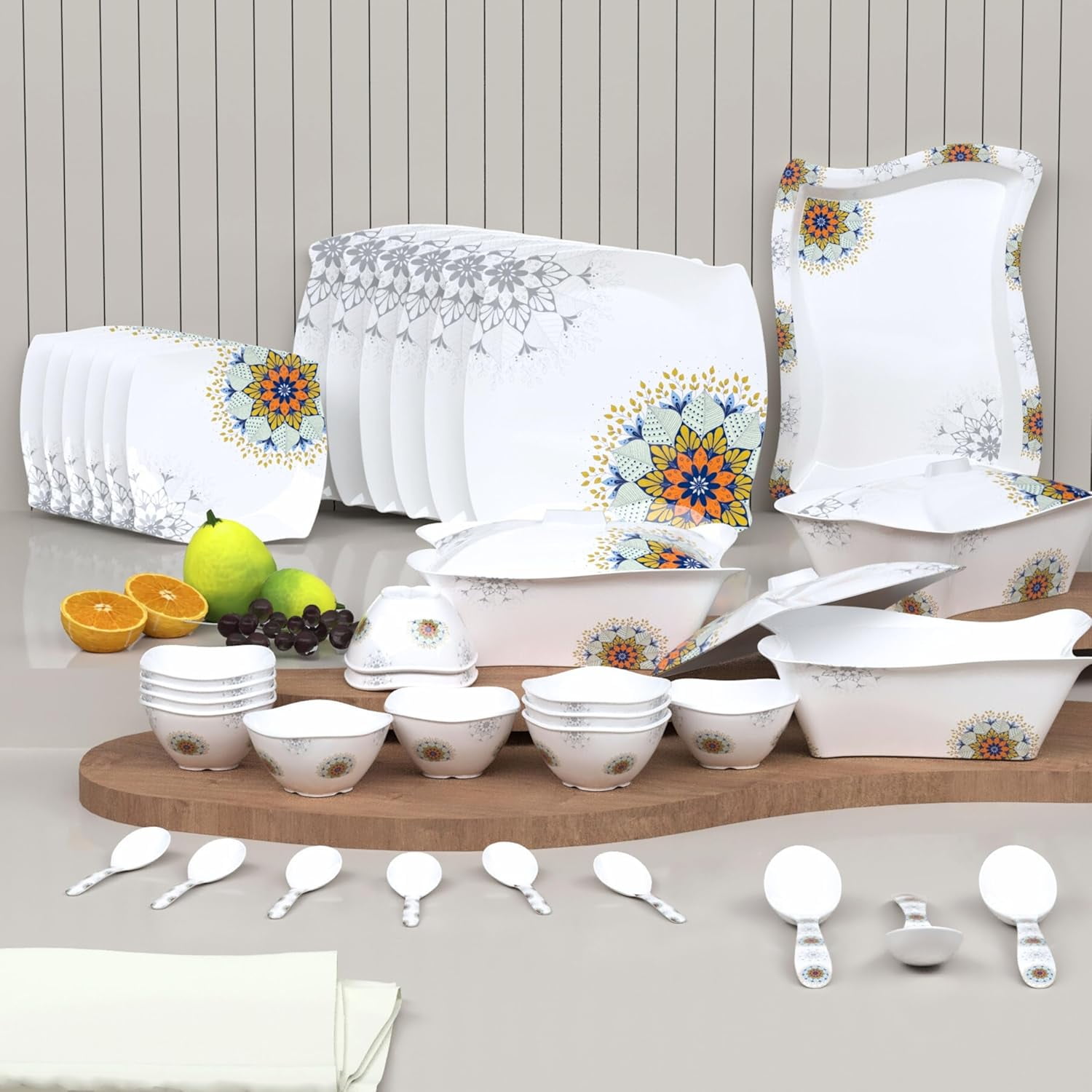 HLTJSUJ Marvella 40 Pieces Melamine Dinner Set - Elegant Break & Stain ...
