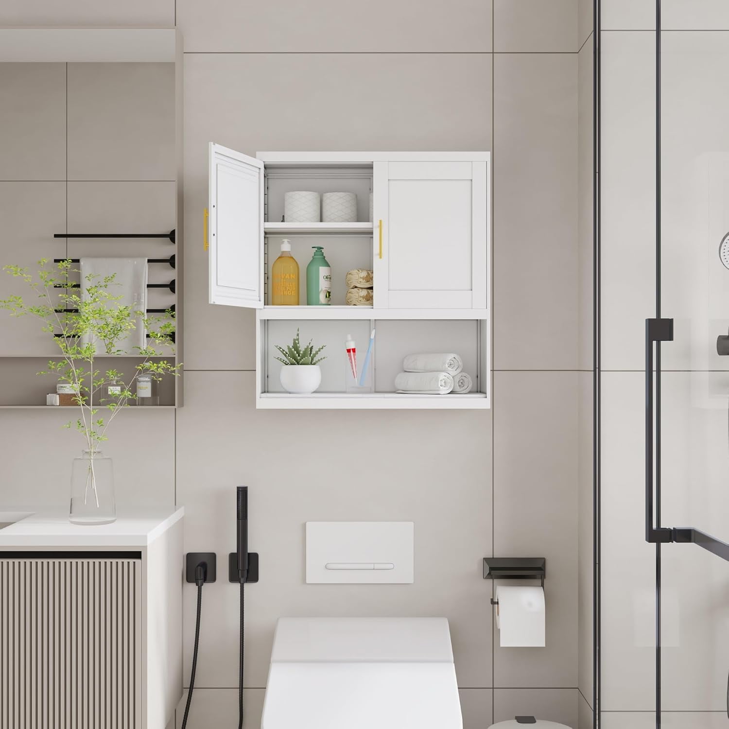 HLTJSUJ Metal Bathroom Cabinet Wall Mounted，Hanging Cabinet with 2Door ...