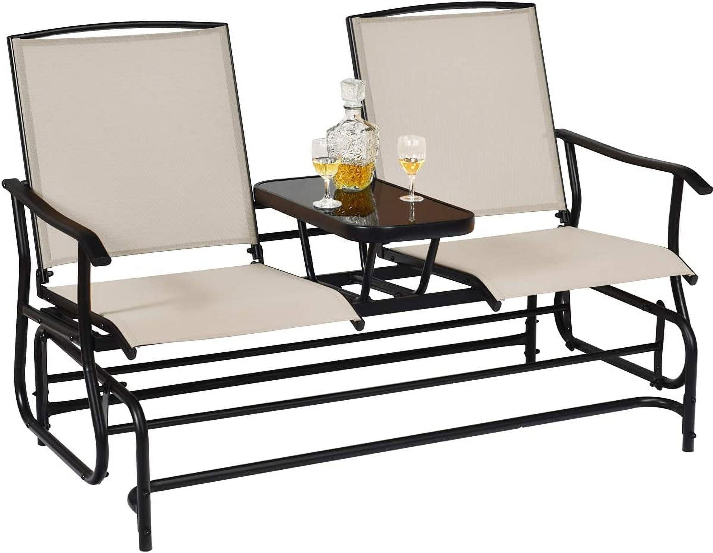 HLTJSUJ Outdoor Glider Rocking Chair with Metal Frame Center Tempered ...