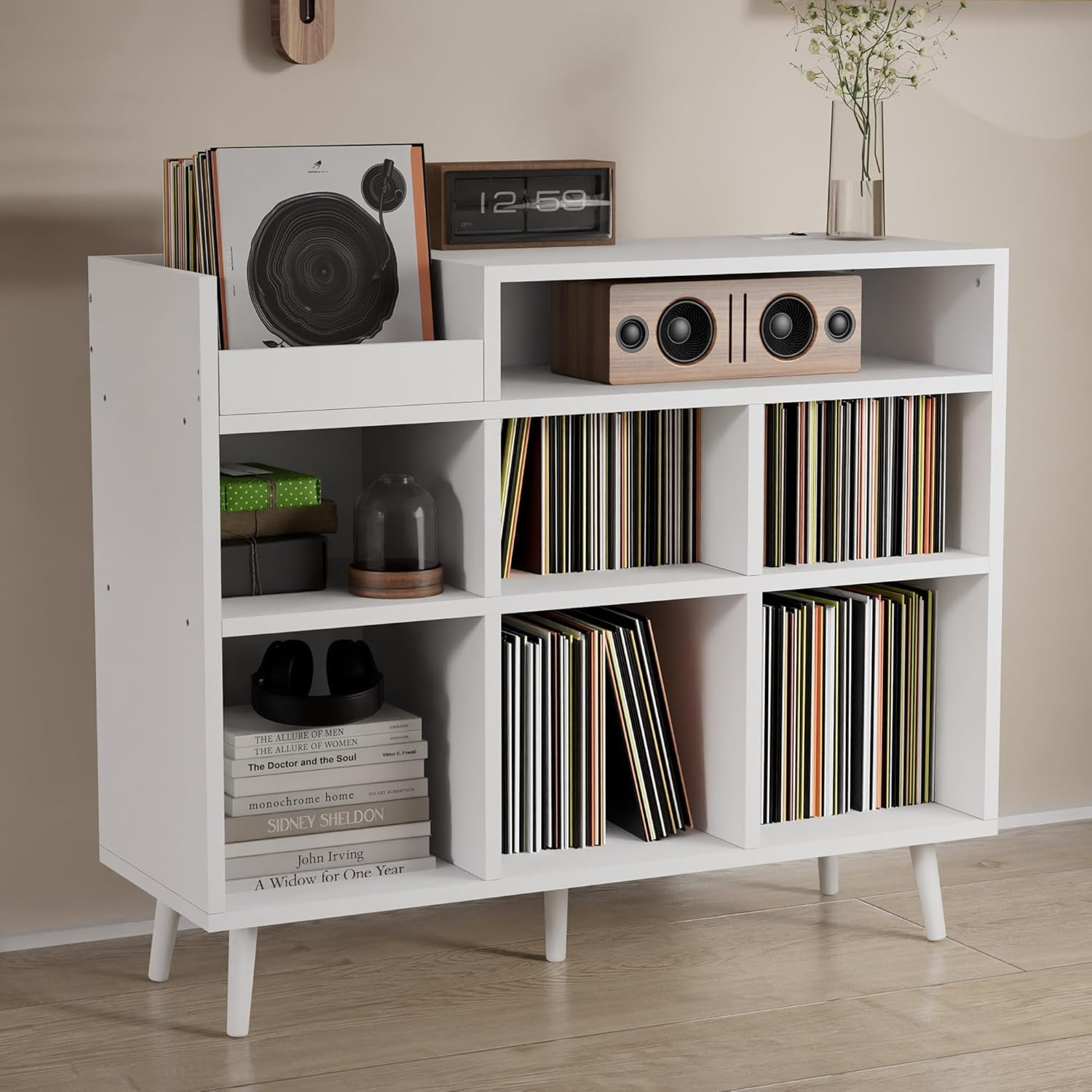 HLTJSUJ Record Storage Cabinet Turntable Shelf with Vinyl Storage up to ...