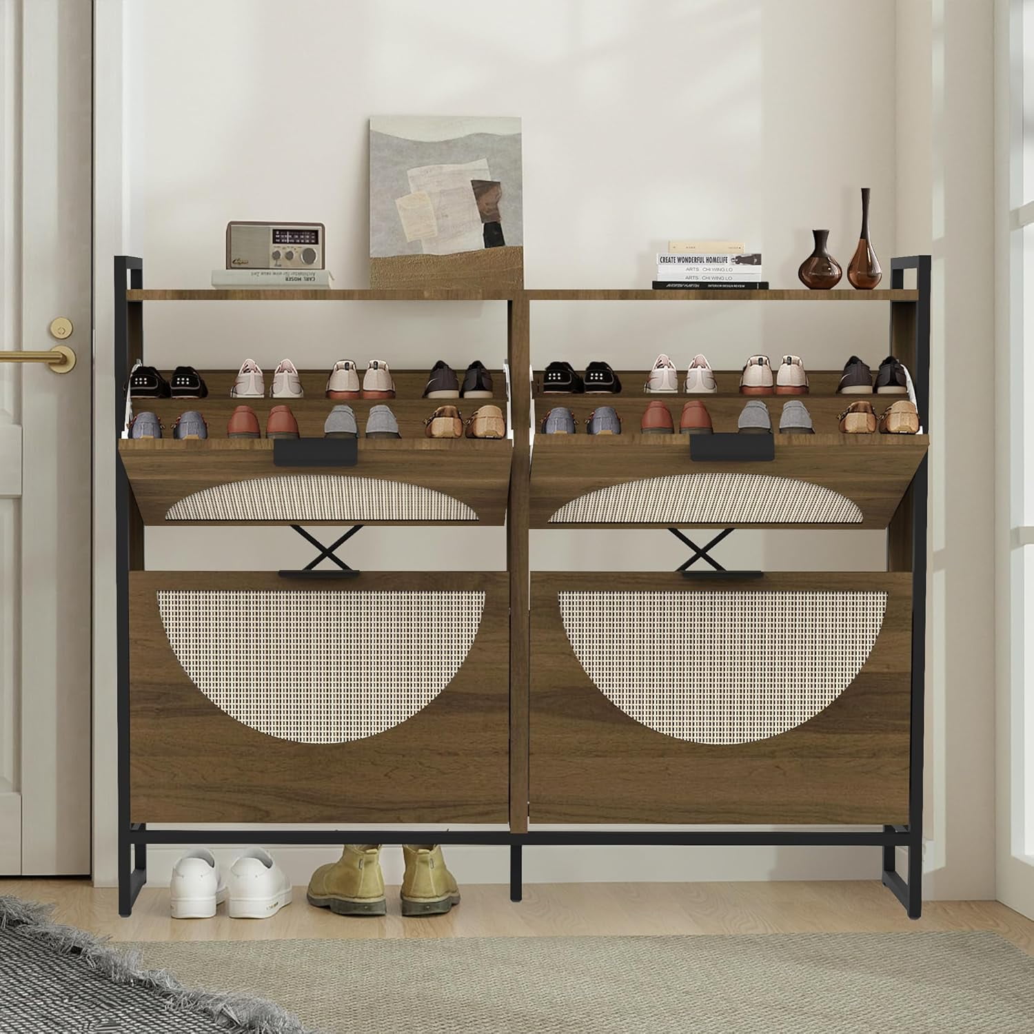 HLTJSUJ Shoe Cabinet with 2 Flip Drawers Shoe Storage Cabinet for ...