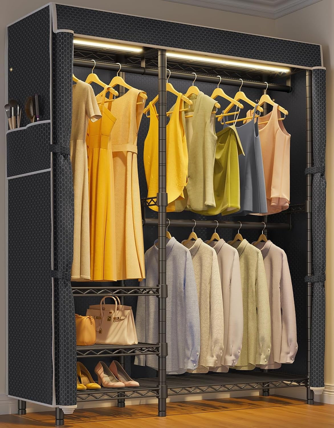 HLTJSUJ V2LC Heavy Duty Clothes Rack with Cover & Dimmable LED Lights ...