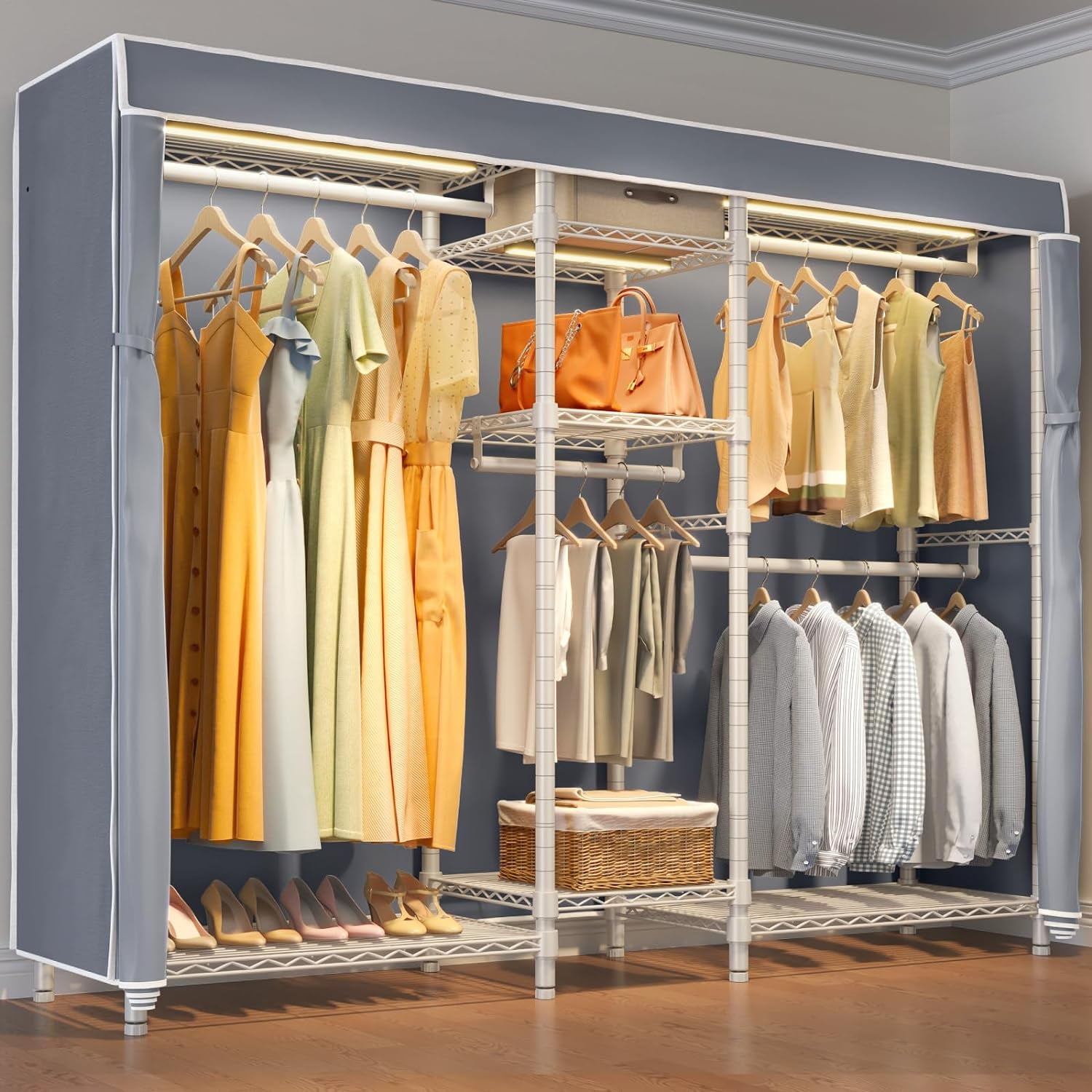 HLTJSUJ V6C Heavy Duty Covered Clothes Portable Wardrobe Closet 5 Tiers ...