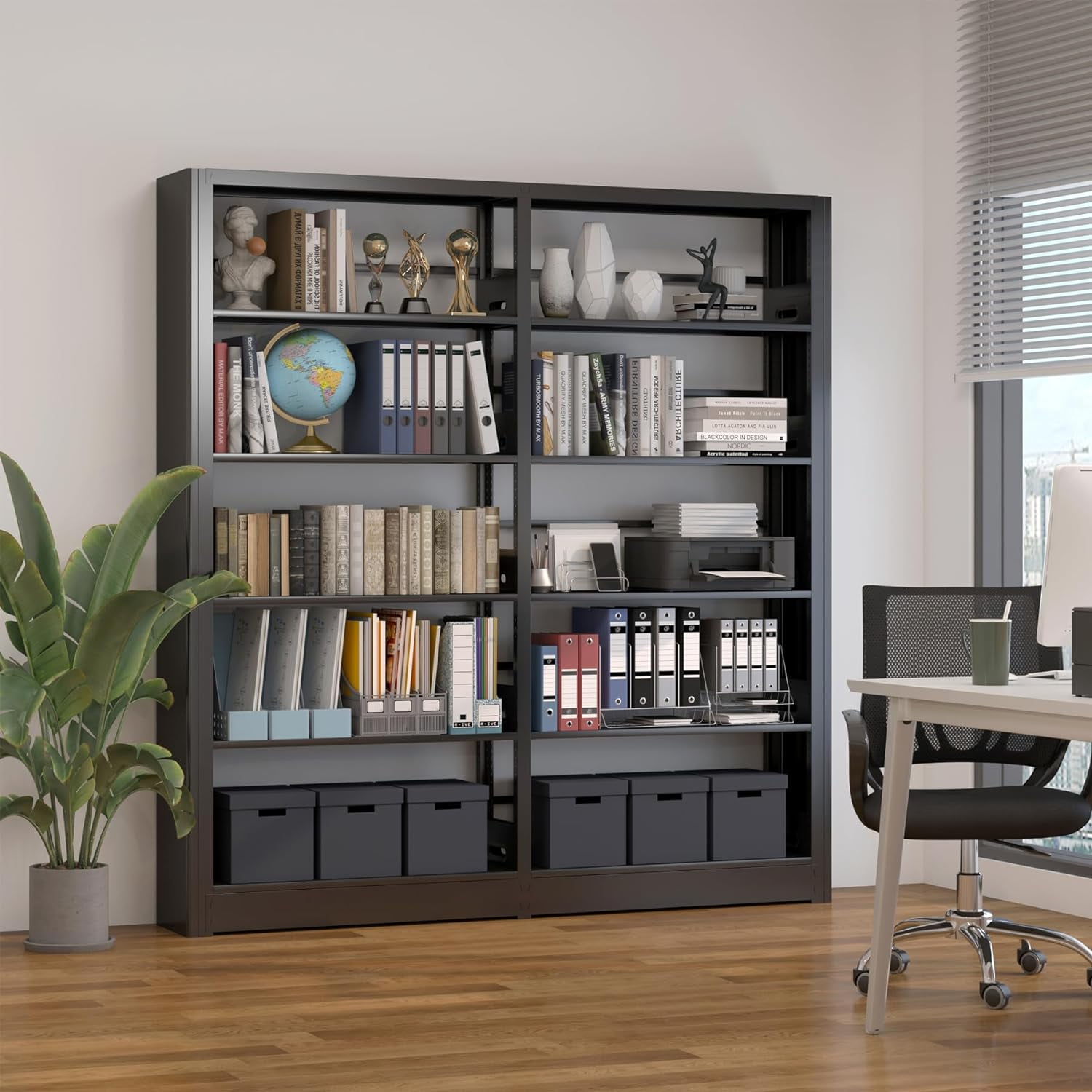 HLTJUXU 69" Metal Bookshelf 5 Tier Library Bookcase Bedroom Bookshelves ...