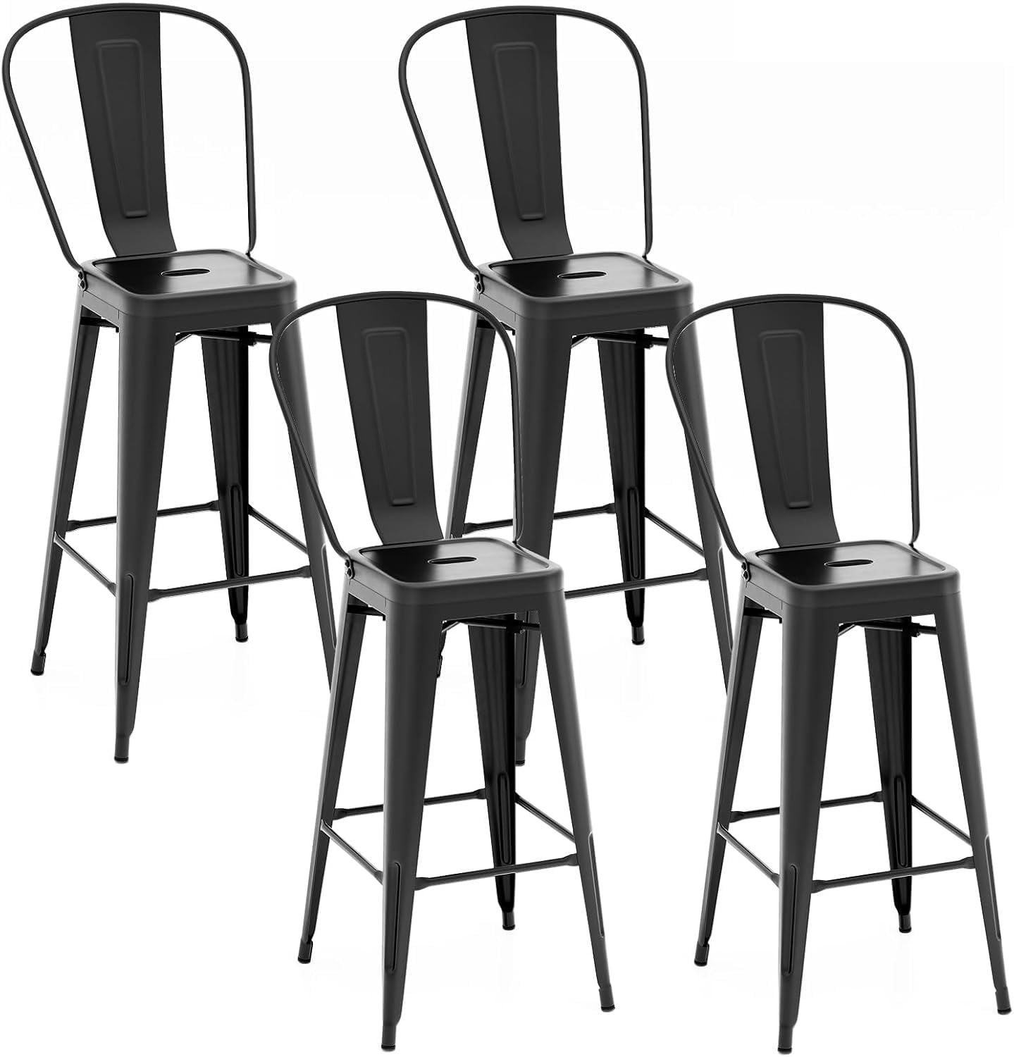 HLTNJU Metal Bar Stools 30" High Back Bar Height Chairs w/Footrest ...