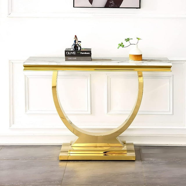 HLTPDJU Black Faux Marble Console Table for Living Room 46.85" Marble ...