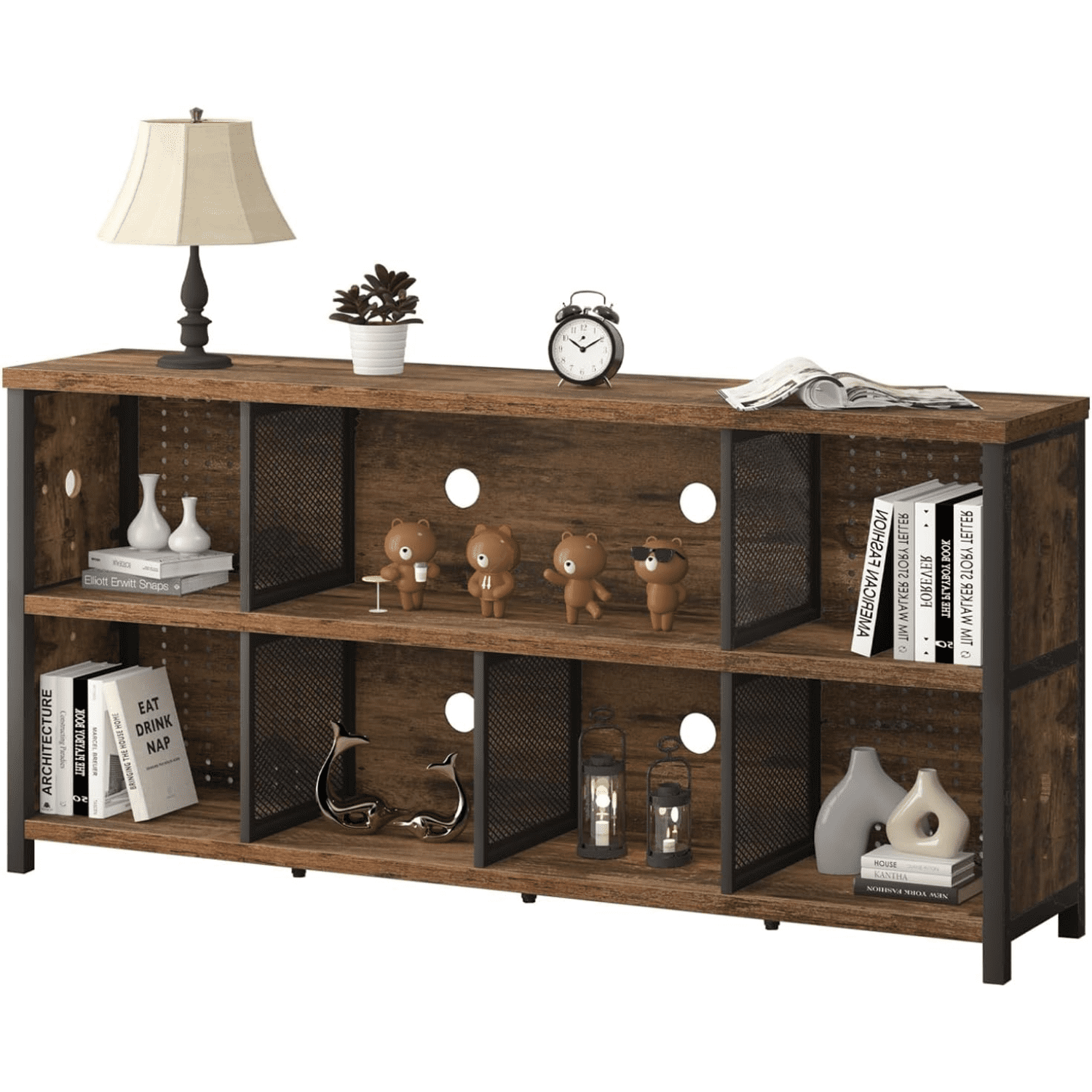 HLTPDJU Black Horizontal Bookshelf Modern Cube Storage Organizer ...