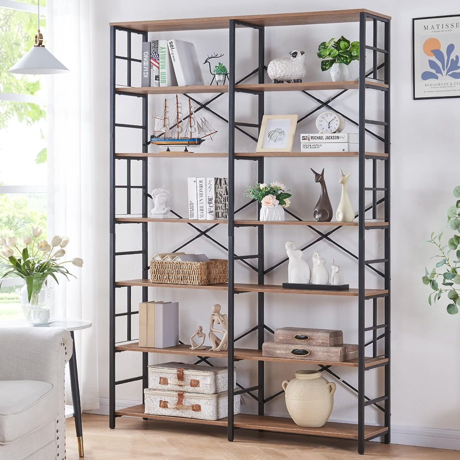 HLTPDJU Bookshelf 84" Tall Bookcase and Book Shelf Industrial Double ...