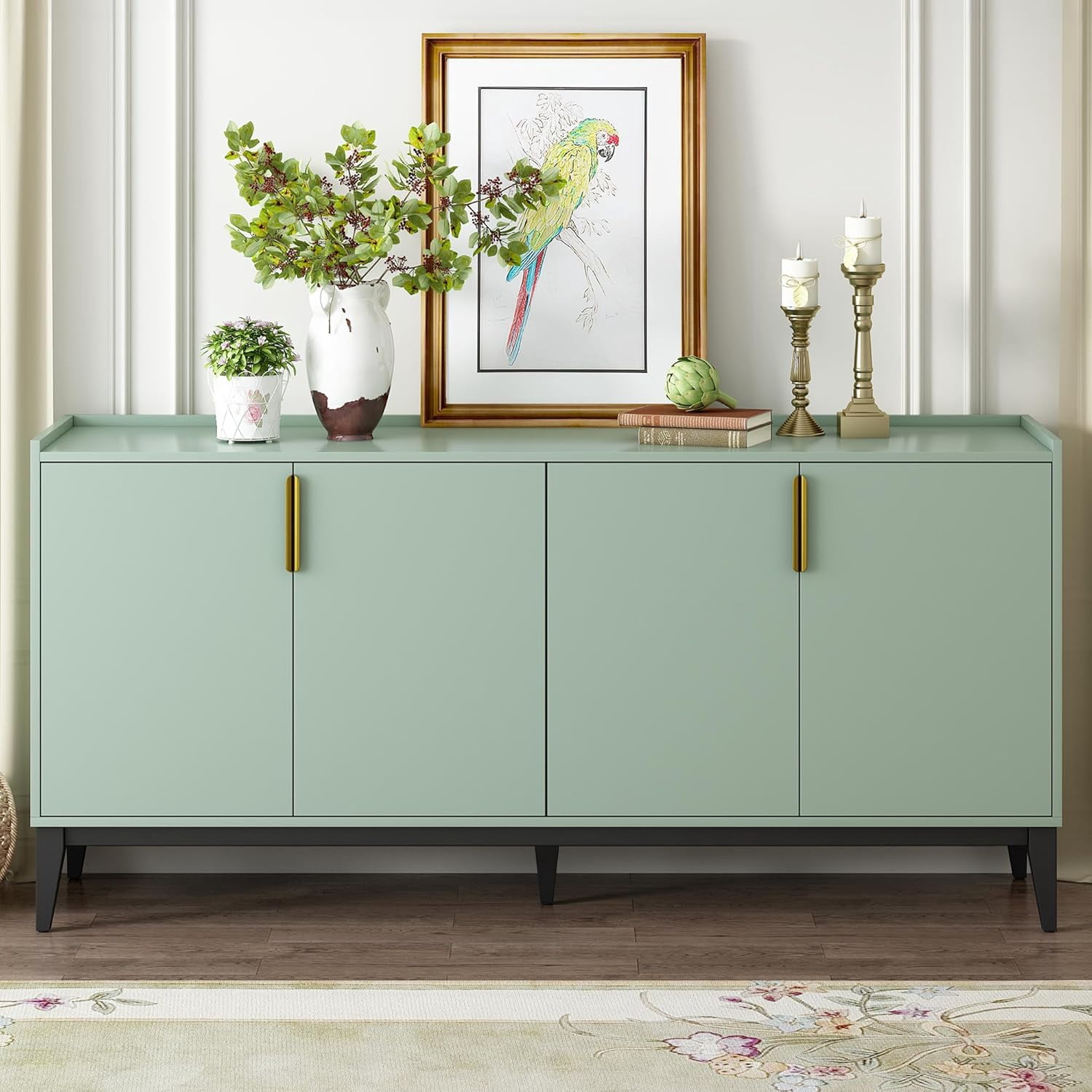 HLTPDJU Modern Sideboard Cabinet 63-Inch Buffet Table Credenza Console ...