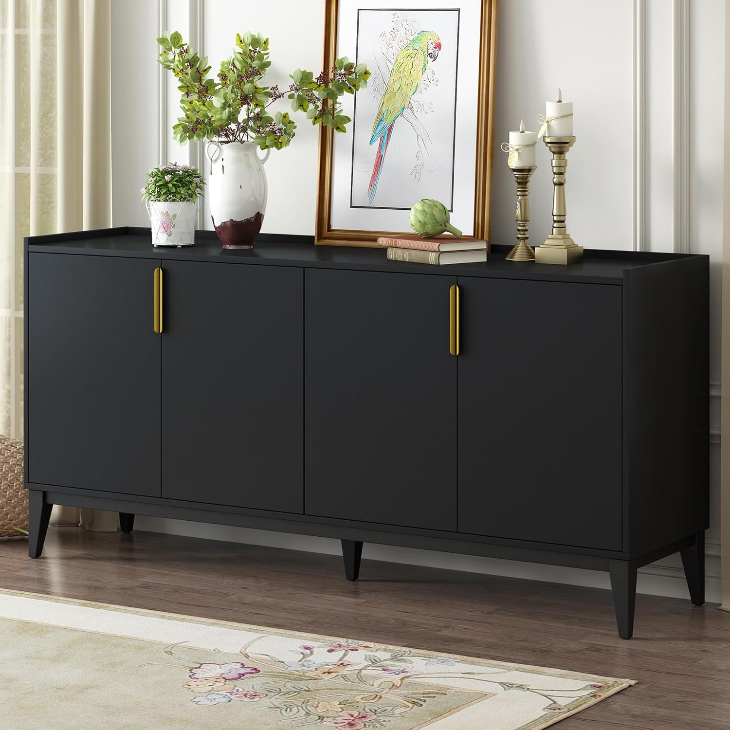 HLTPDJU Modern Sideboard Cabinet 63-Inch Buffet Table Credenza Console ...