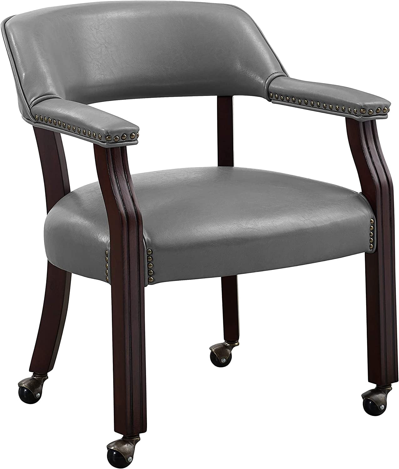 HLTSOP Dual-Purpose Captain's Gray Upholstered Vinyl with Nailhead Trim ...