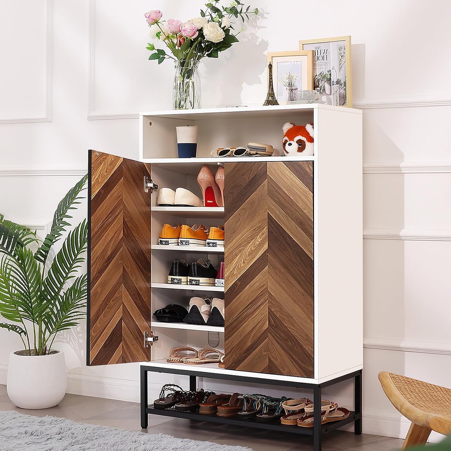 HLTSOP Shoe Cabinet with Doors 7-Tier Shoe Storage Cabinet with Open ...