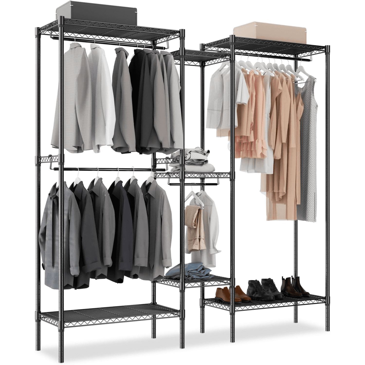 HLTSOP Wire Garment Heavy Duty 73 Inch Clothing with Adjustable Shelves ...