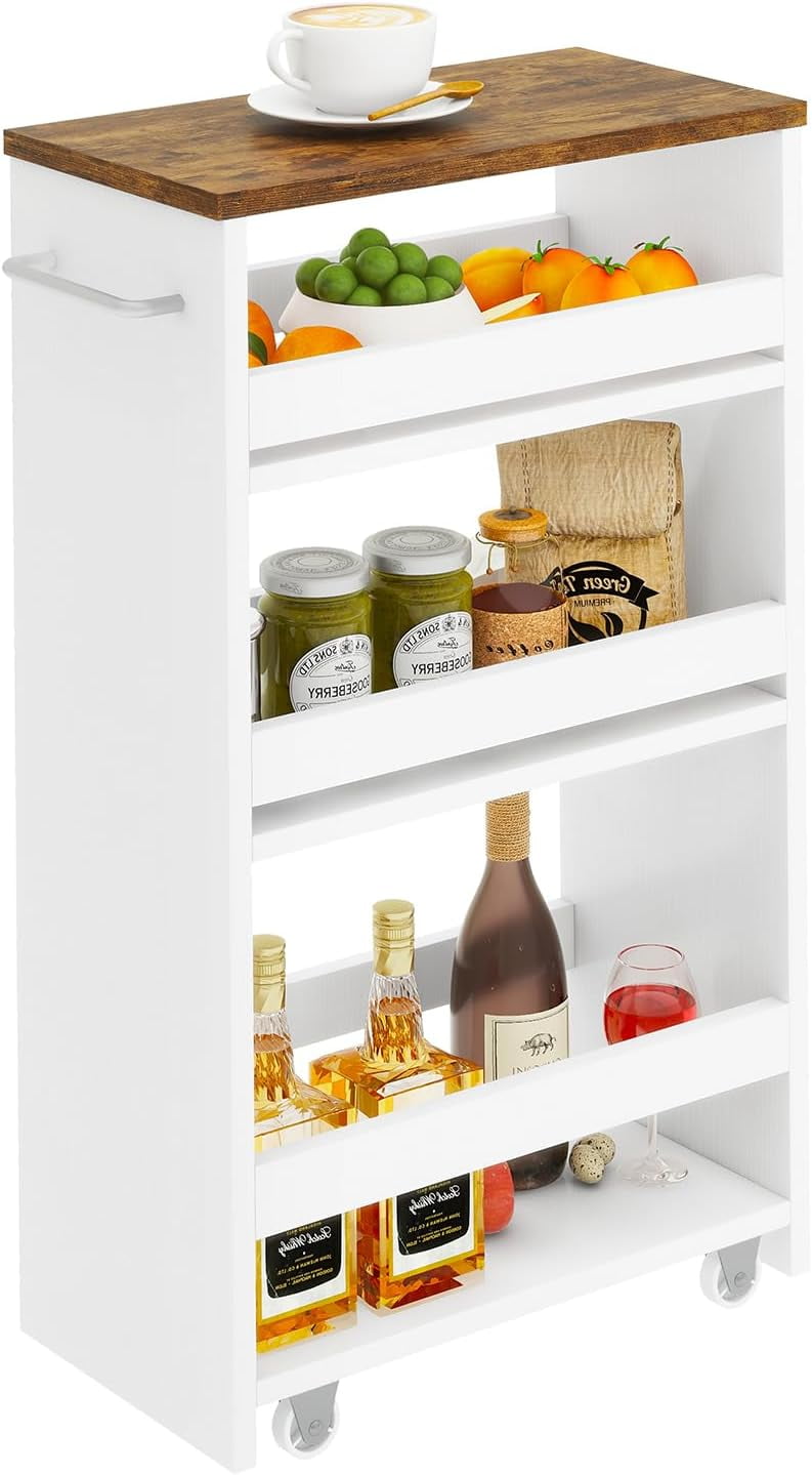 HLTUDJ 7.8" Slim Rolling Cart 4 Tier Metal Laundry Storage Cart Narrow ...