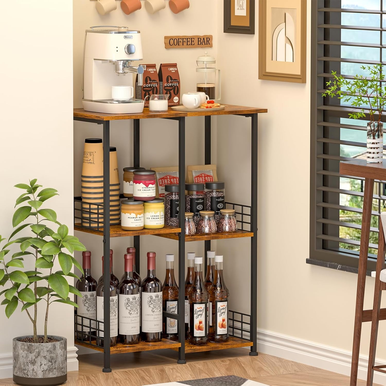 HLTUDJ Coffee Bar Station Farmhouse Corner Coffee Station Stand for ...