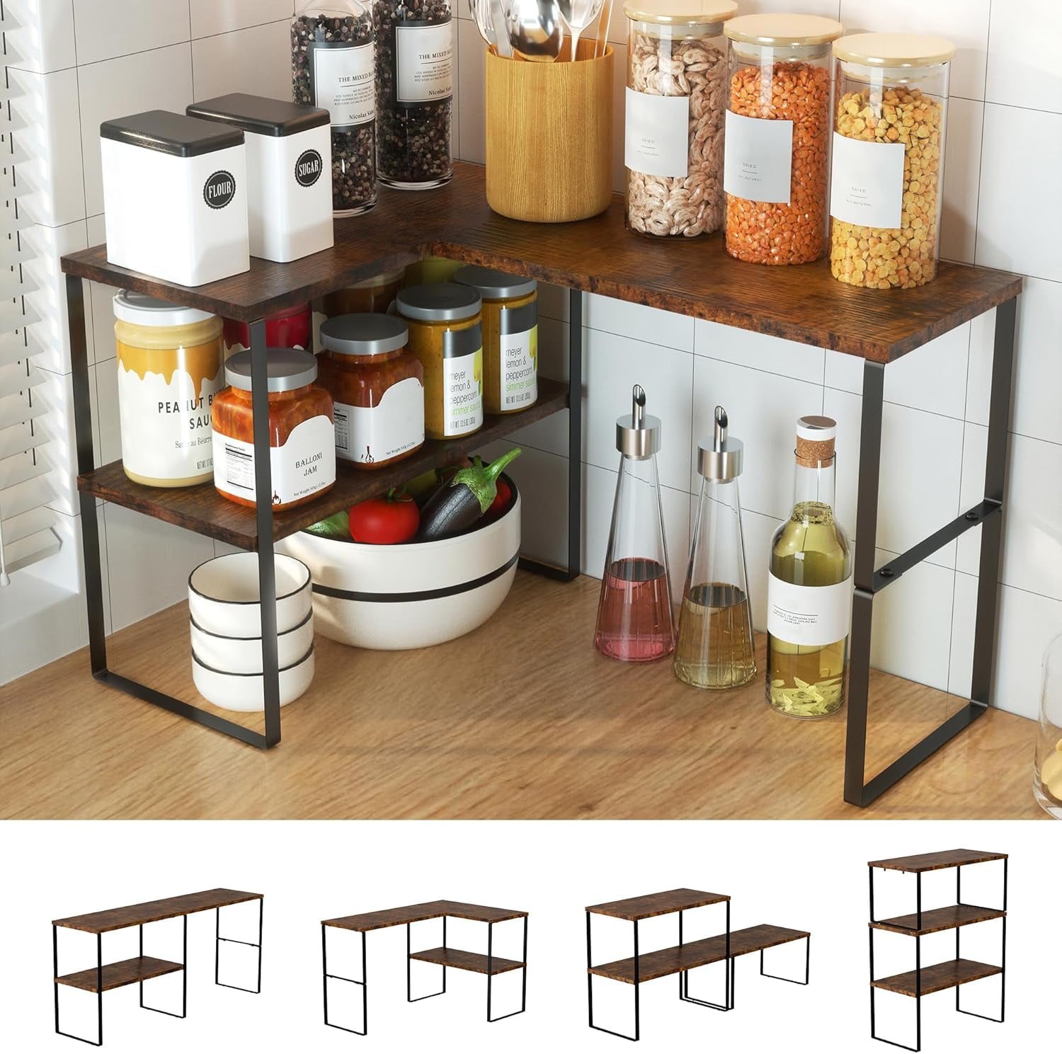 HLTUDJ Countertop Organizer Corner Shelf 2 Tier Adjustable Stackable ...