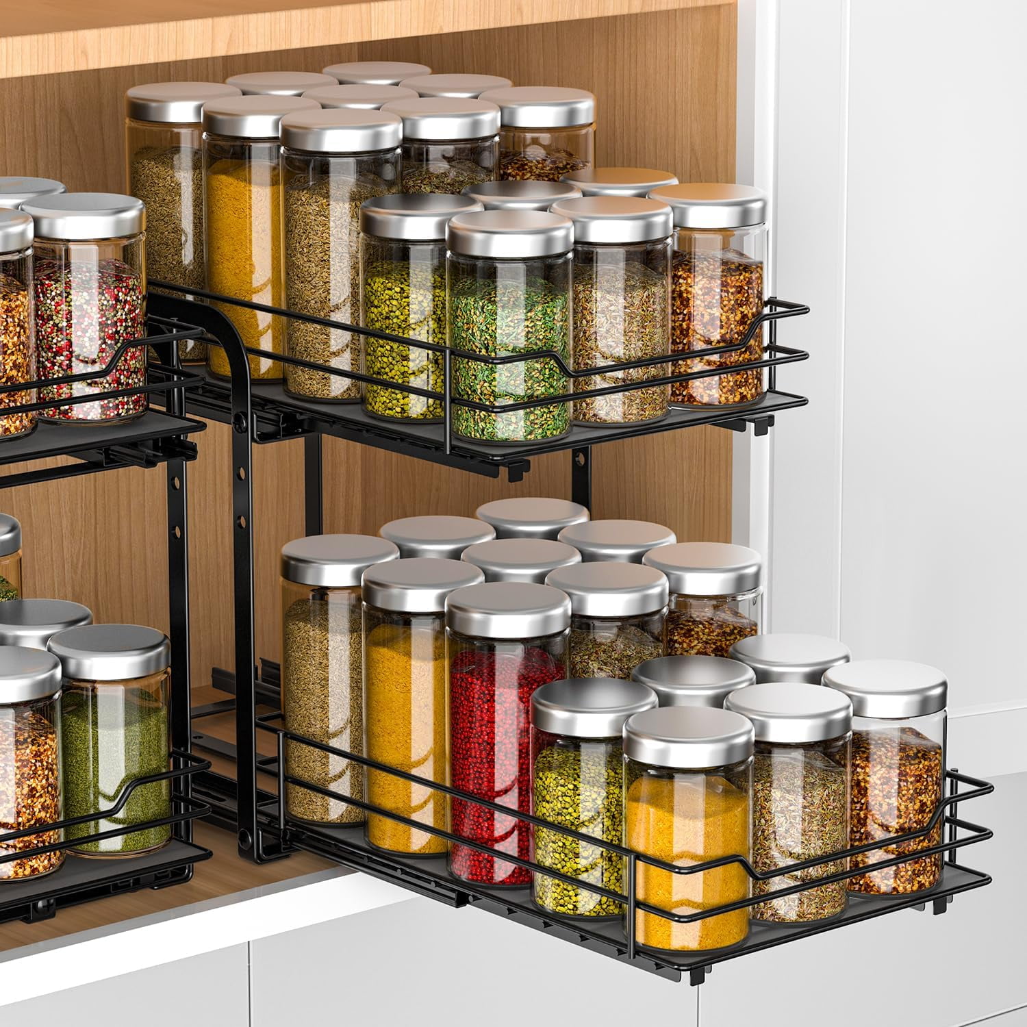 HLTUDJ Spice Rack Organizer for Cabinet 2 Tier Pull Out Spice Racks for ...