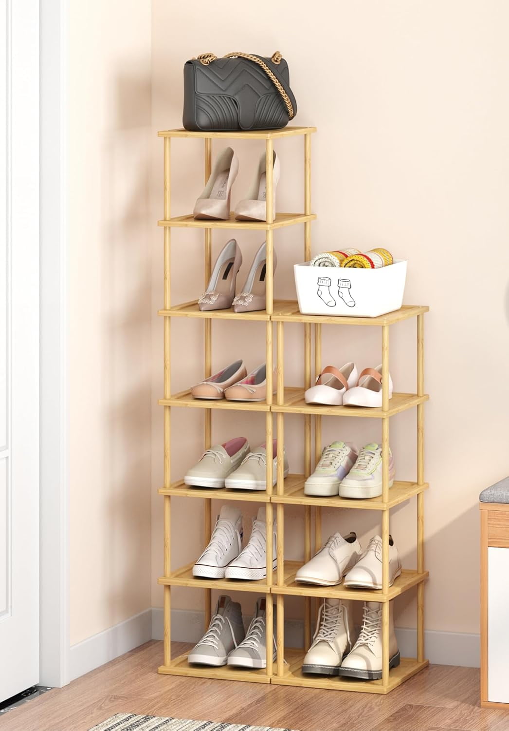 HLTUDJ Vertical Tall Shoe Rack Organizer for Entryway -7 Tier Free ...