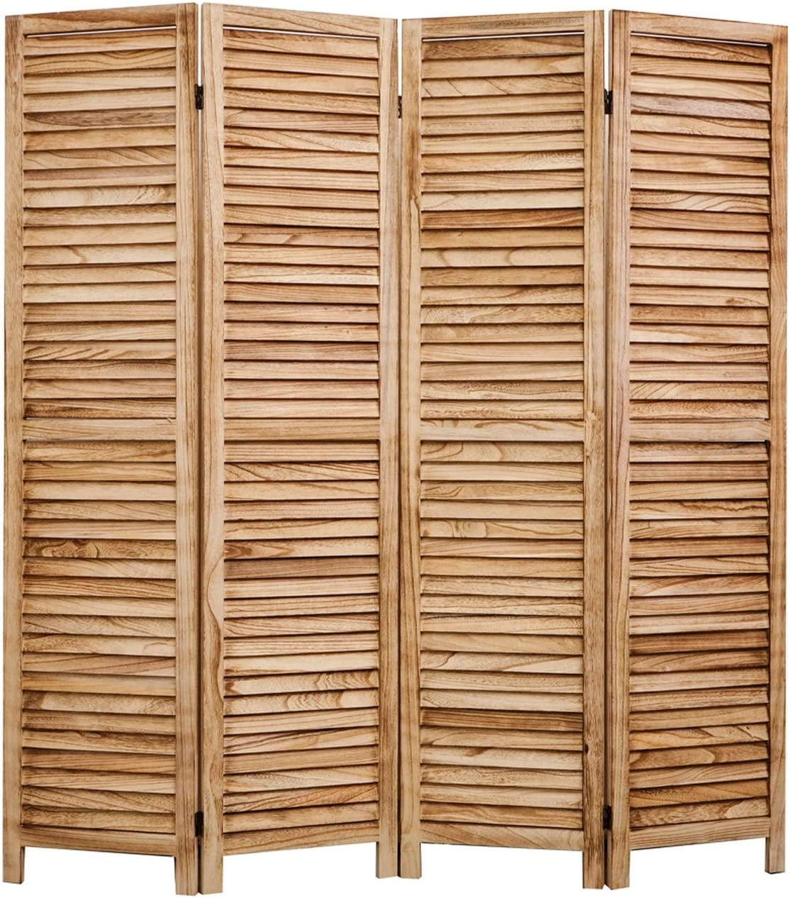 HLTUDJU 4 Panel Room Divider Full Length Wood Shutters Louver Black ...