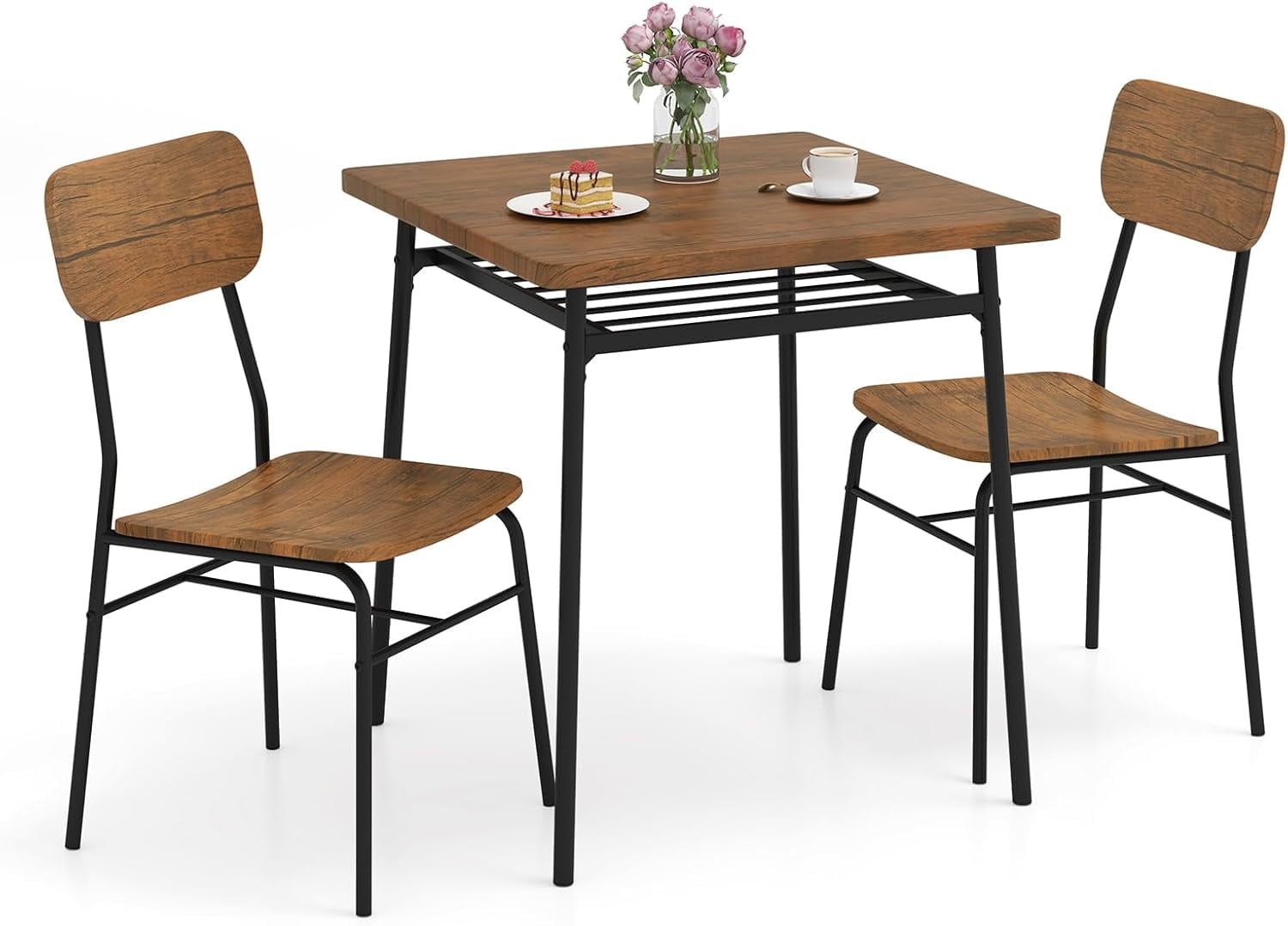 HLTUDJU 5-Piece Dining Set Chairs Set with Dinner Storage Rack Metal ...