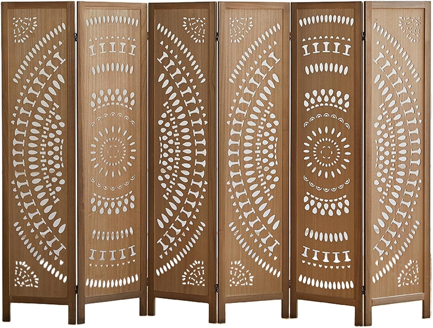 HLTUDJU 6 Panel Wood Room Divider Fully Assembled Carved Boho Room ...