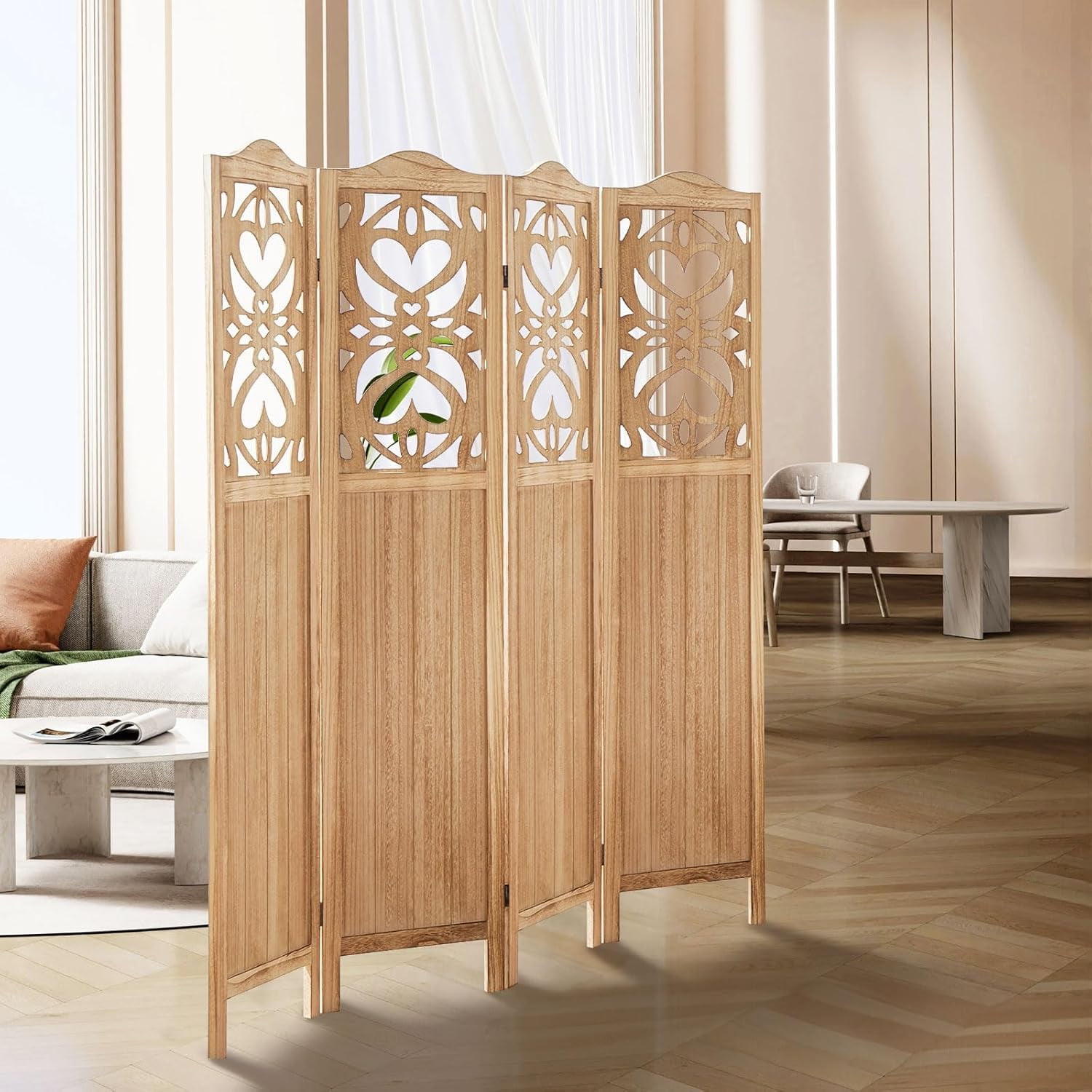 HLTUDJU 6 Panel Wood Room Divider Fully Assembled Carved Boho Room ...