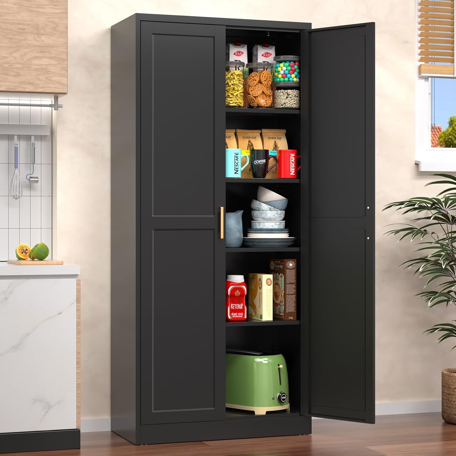 HLTUDJU 75\u201D Pantry Storage Cabinet Tall Storage Cabinets with ...