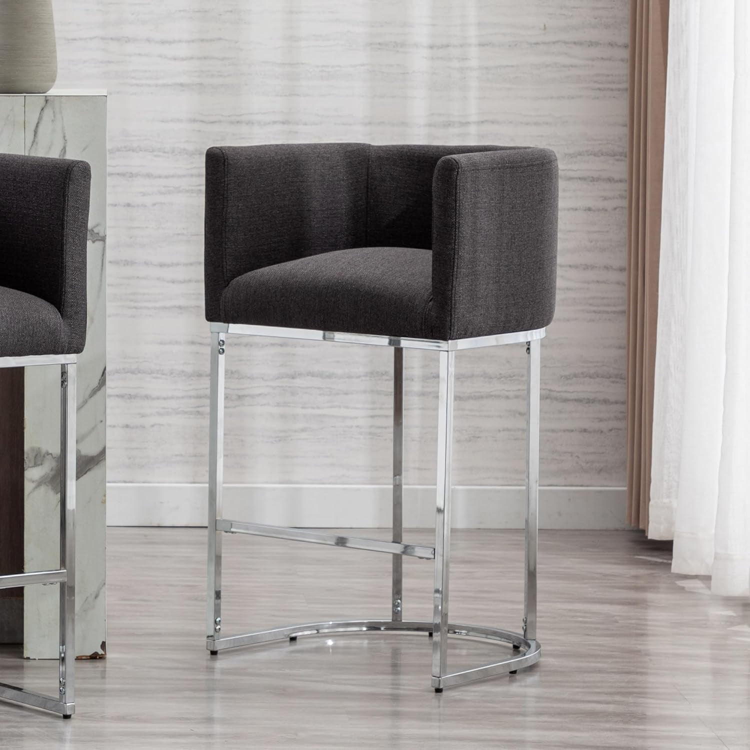 Counter Height Linen Fabric Cream Upholstered Counter Stool 29 Inch ...