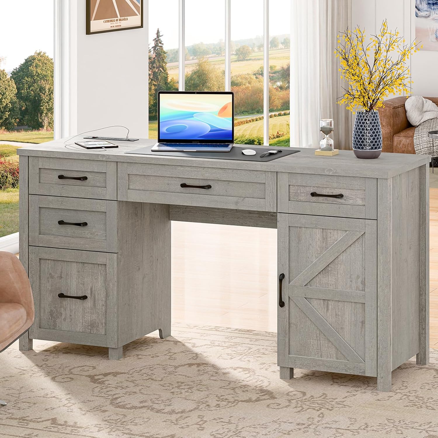 HLTUDJU Farmhouse 47" Executive Computer with Drawers and Storage ...